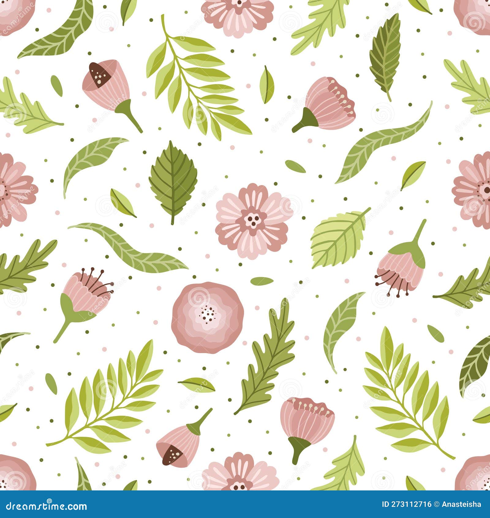 Vector Seamless Spring Pattern with Flowers, Bouquets, Plants Stock ...