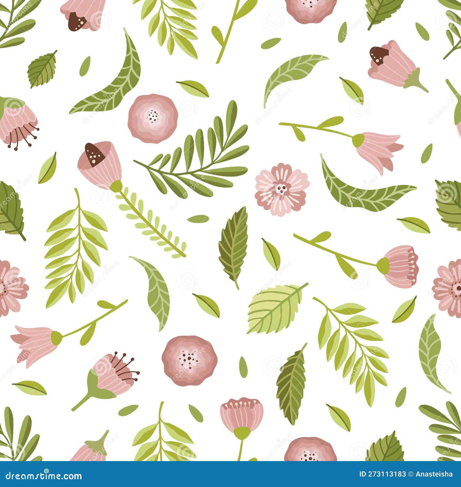Vector Seamless Spring Pattern with Flowers, Bouquets, Plants Stock ...
