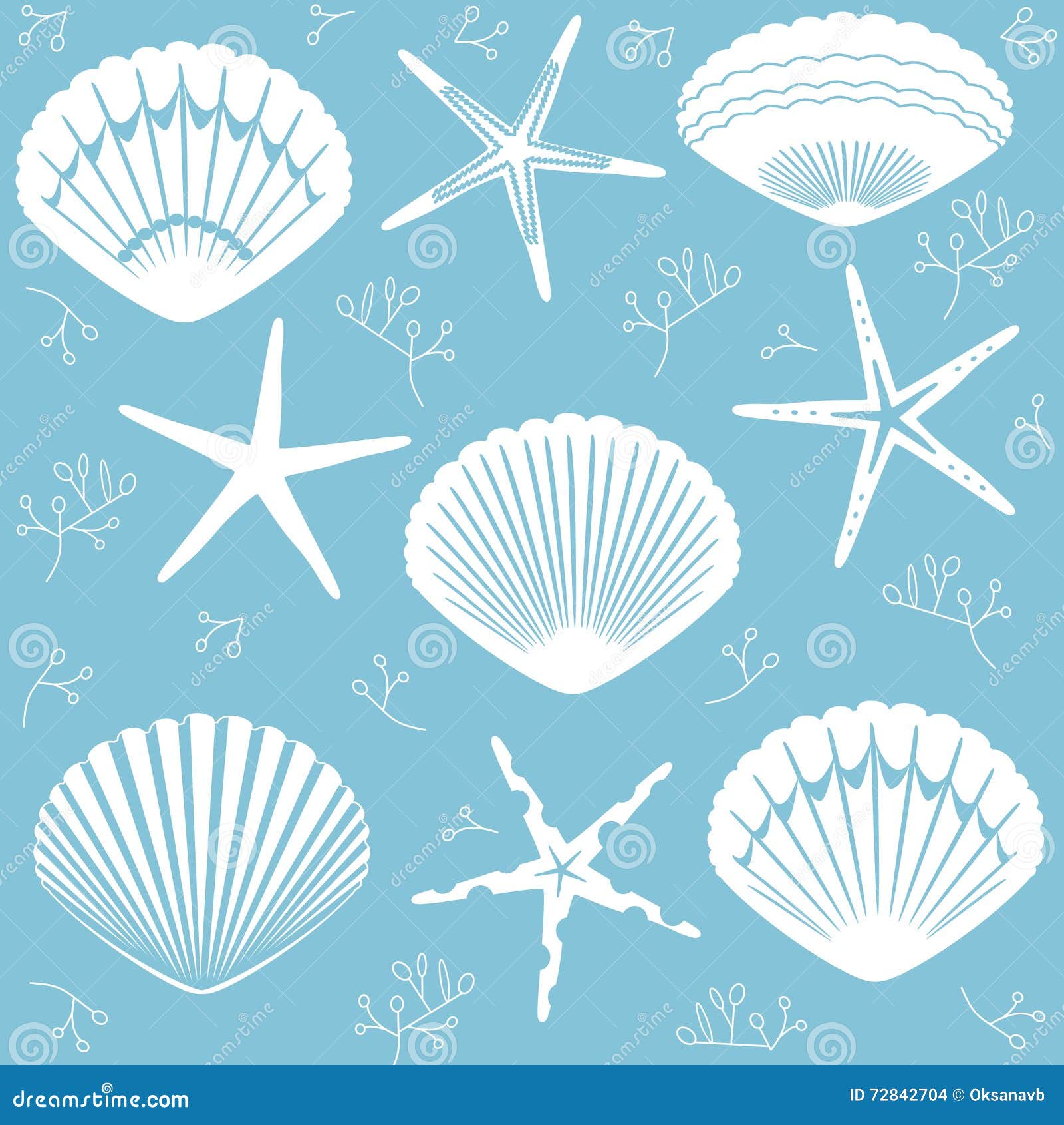 Vector Seamless Starfish and Shells on a Blue Background, Suitable for ...