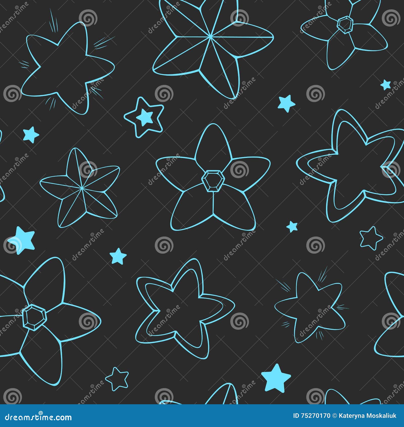Vector Seamless Stars Pattern. Blue Stars on Dark Background Stock ...