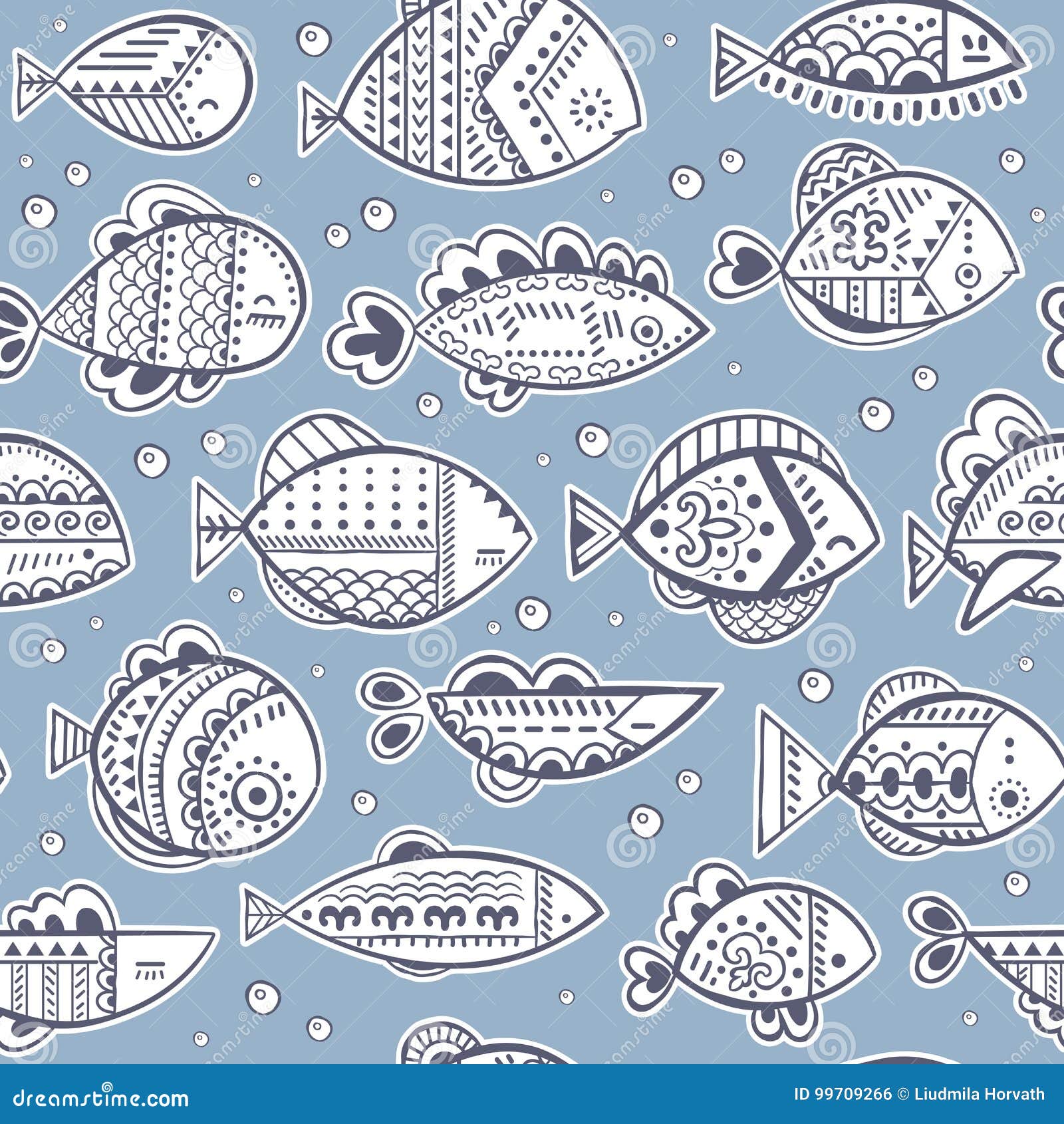 Vector Seamless Stylized Fish Pattern Stock Vector - Illustration of ...