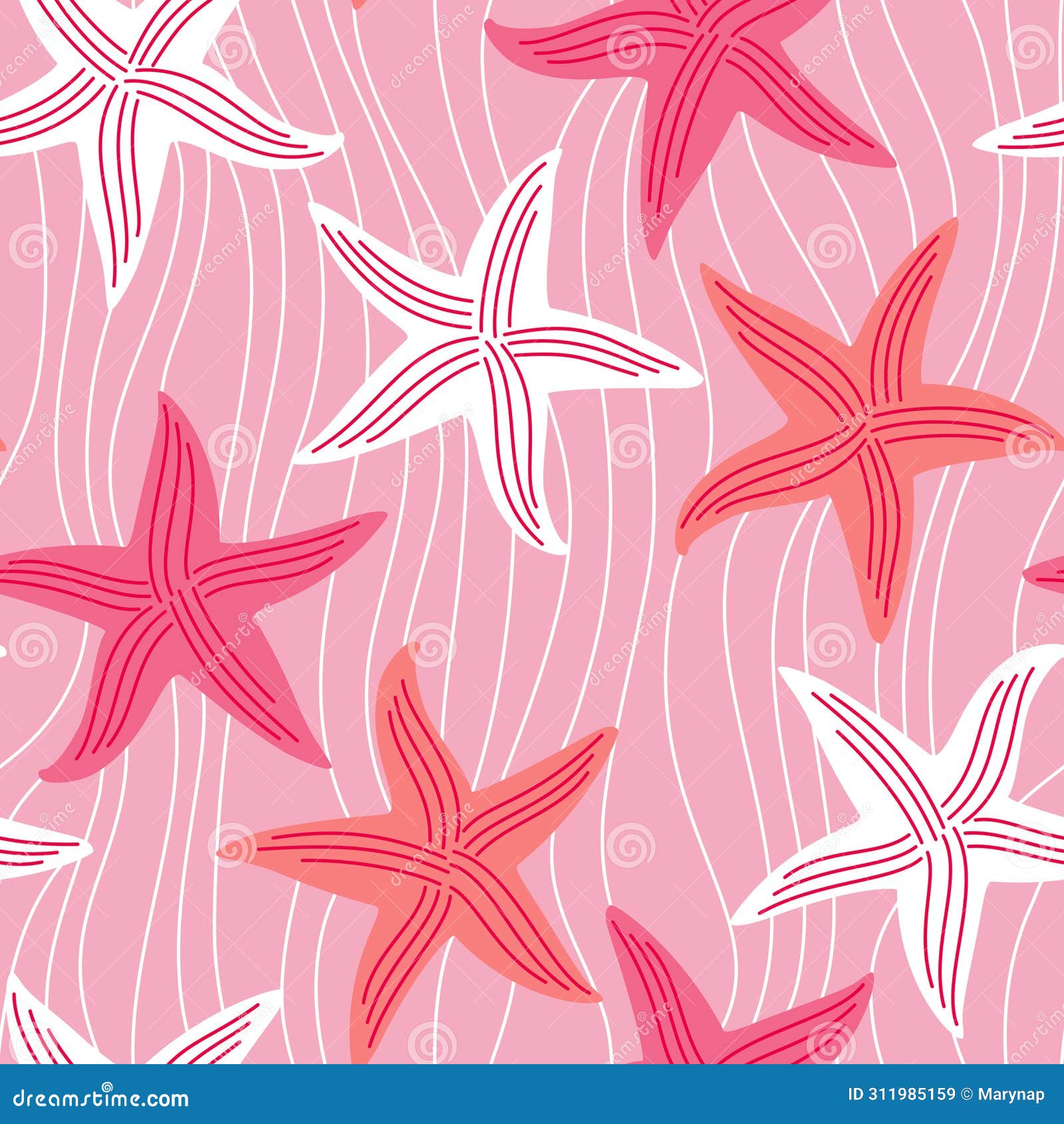 Vector Seamless Summer Pattern with Starfish on Pink Background Stock ...