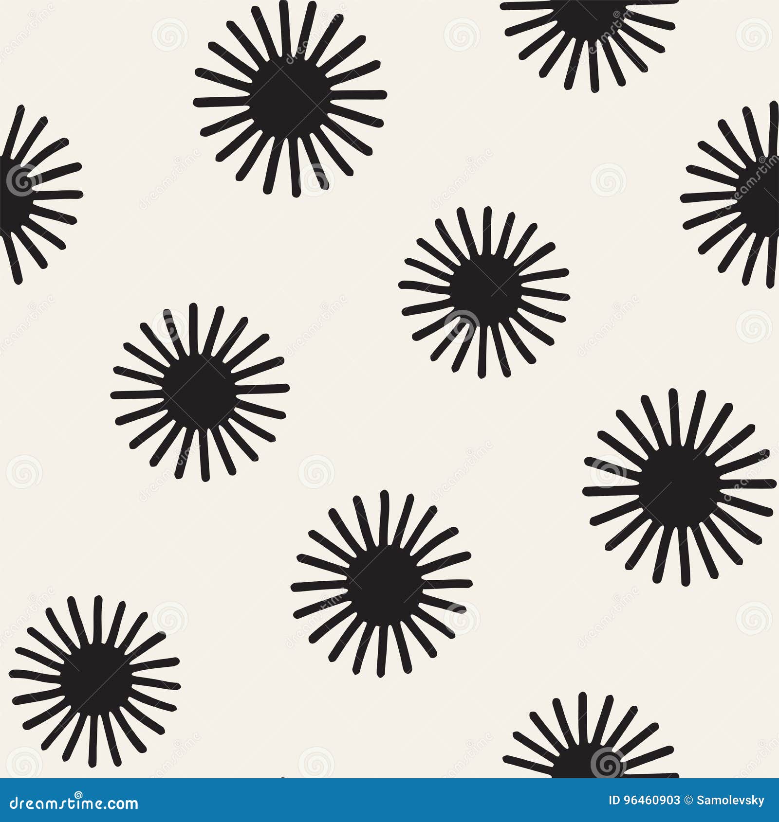 Vector Seamless Sunburst Shapes Freehand Pattern. Abstract Background ...