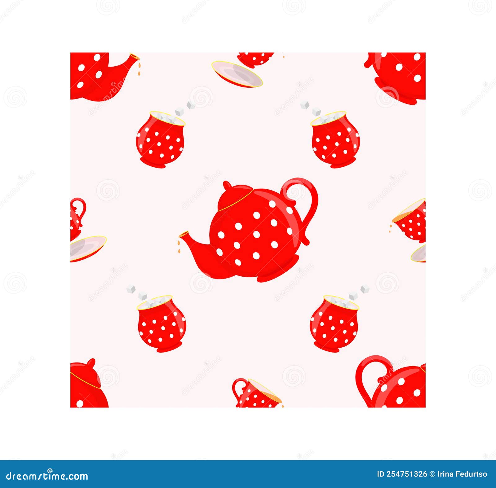 Vector Seamless Tea Party Pattern. Red Service Stock Vector ...
