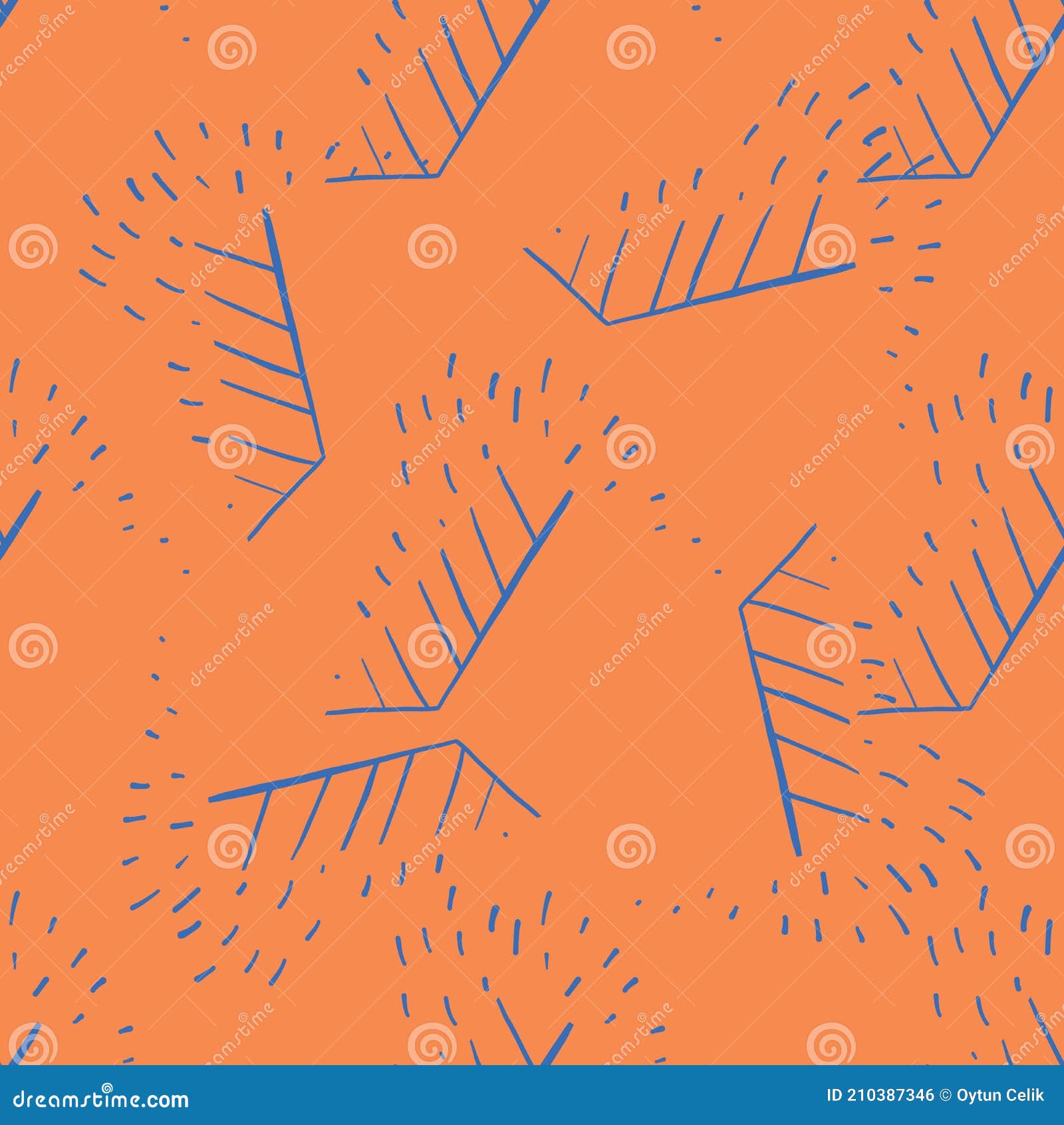 Vector Seamless Texture Background Pattern. Hand Drawn, Orange, Blue ...
