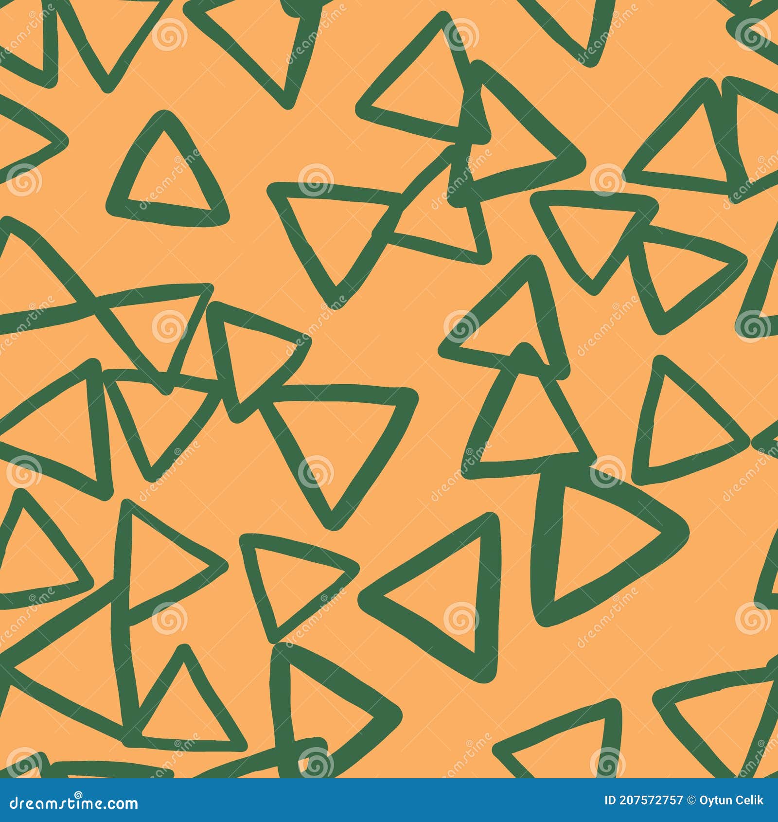 Vector Seamless Texture Background Pattern. Hand Drawn Orange Green ...
