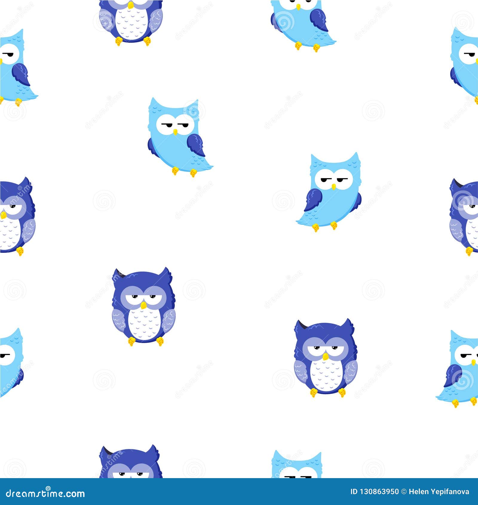 Vector Seamless Texture with Cute Cartoon Owls. Doodle Pattern ...