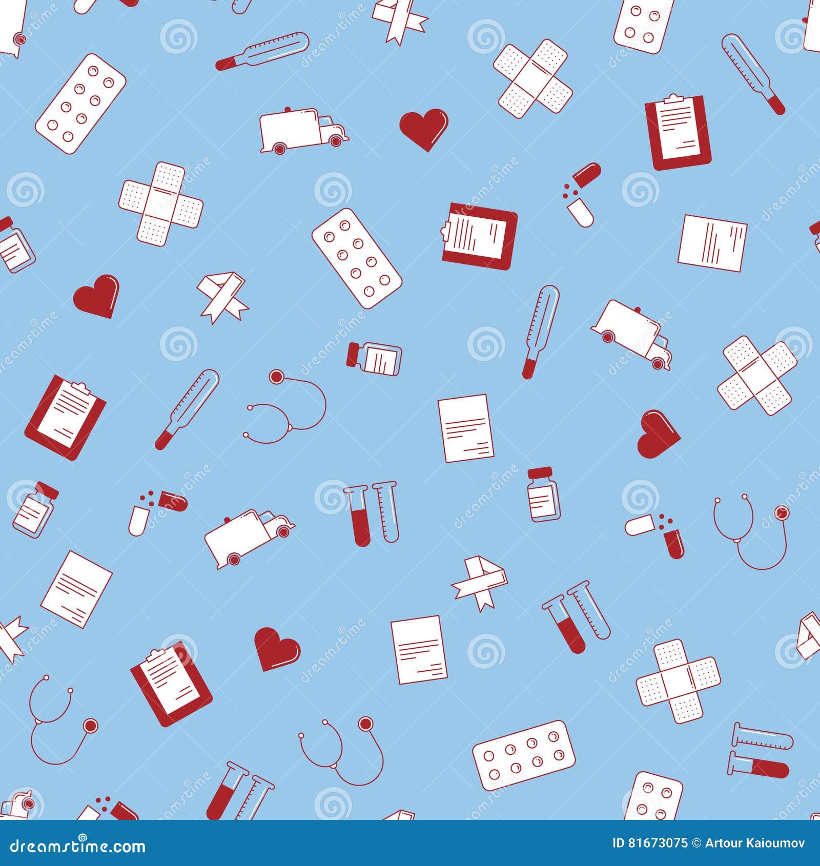 Vector Seamless Texture with Cute Flat Medical Icons. Printable Stock ...