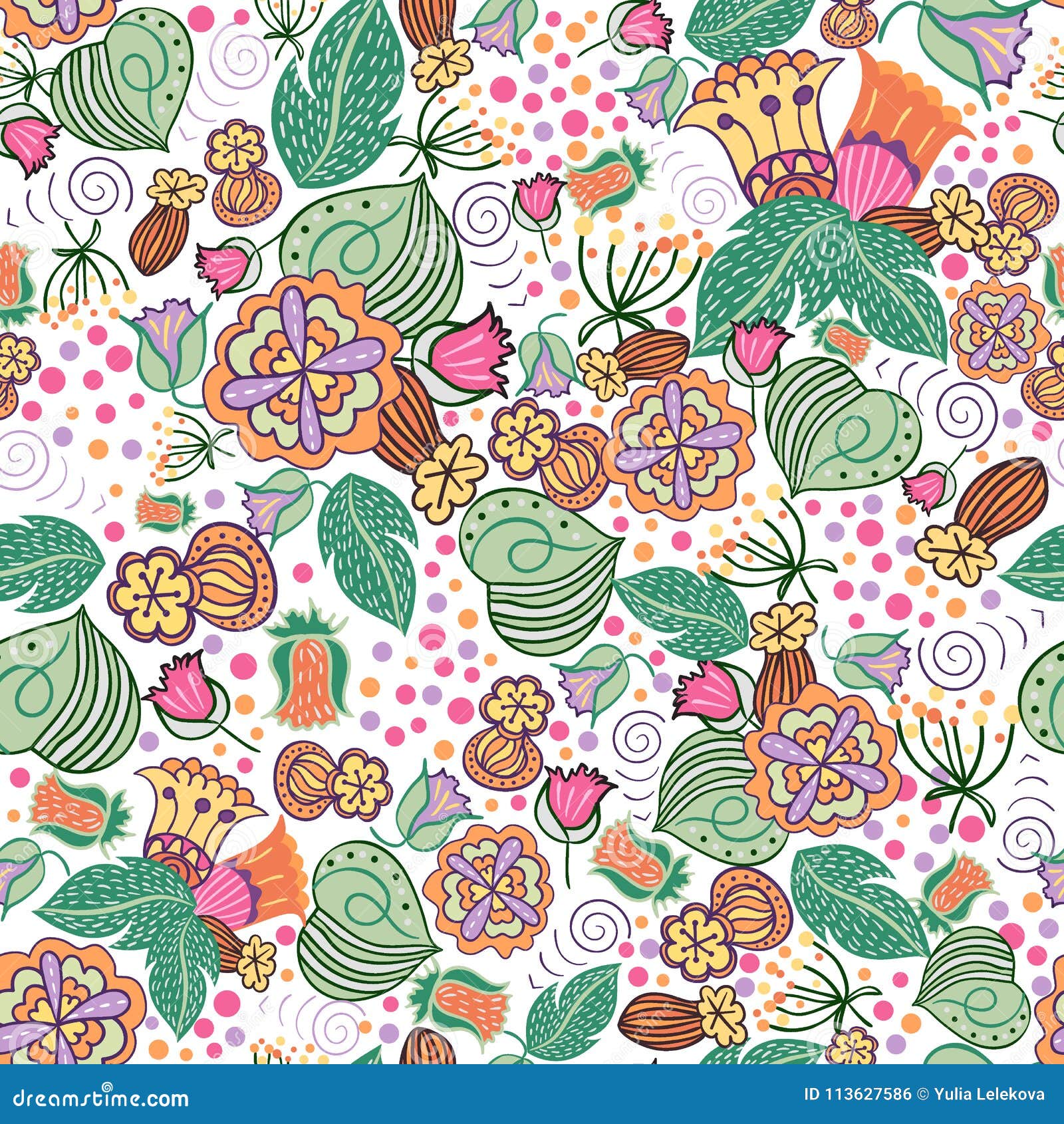 Vector Seamless Texture. Floral Doodle Pattern Stock Vector ...