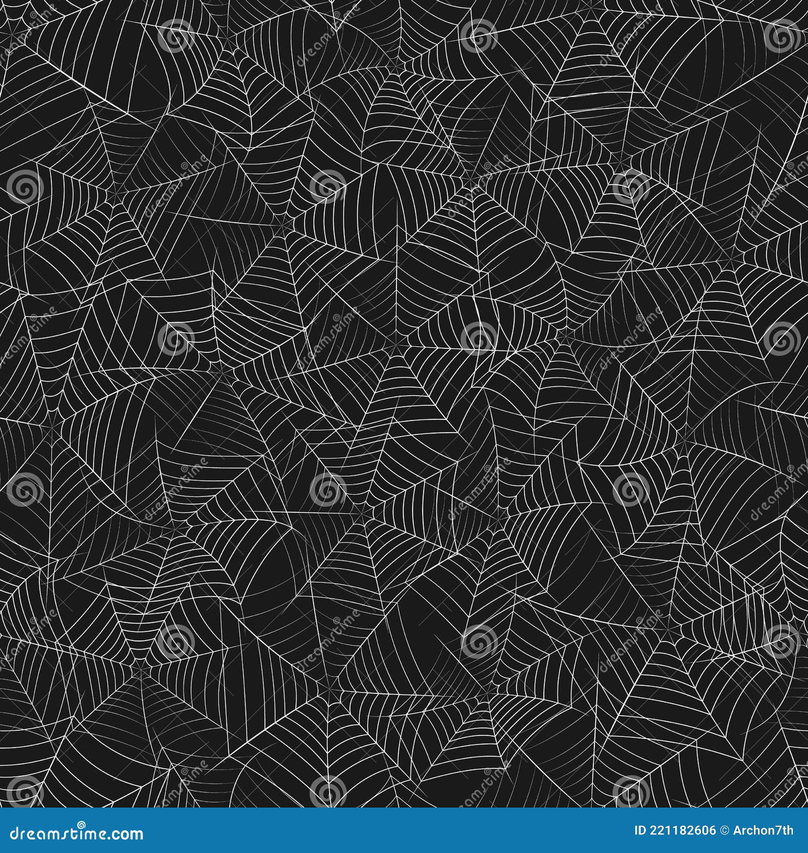 Vector Seamless Texture with Grayscale Spider Web on a Black Background ...