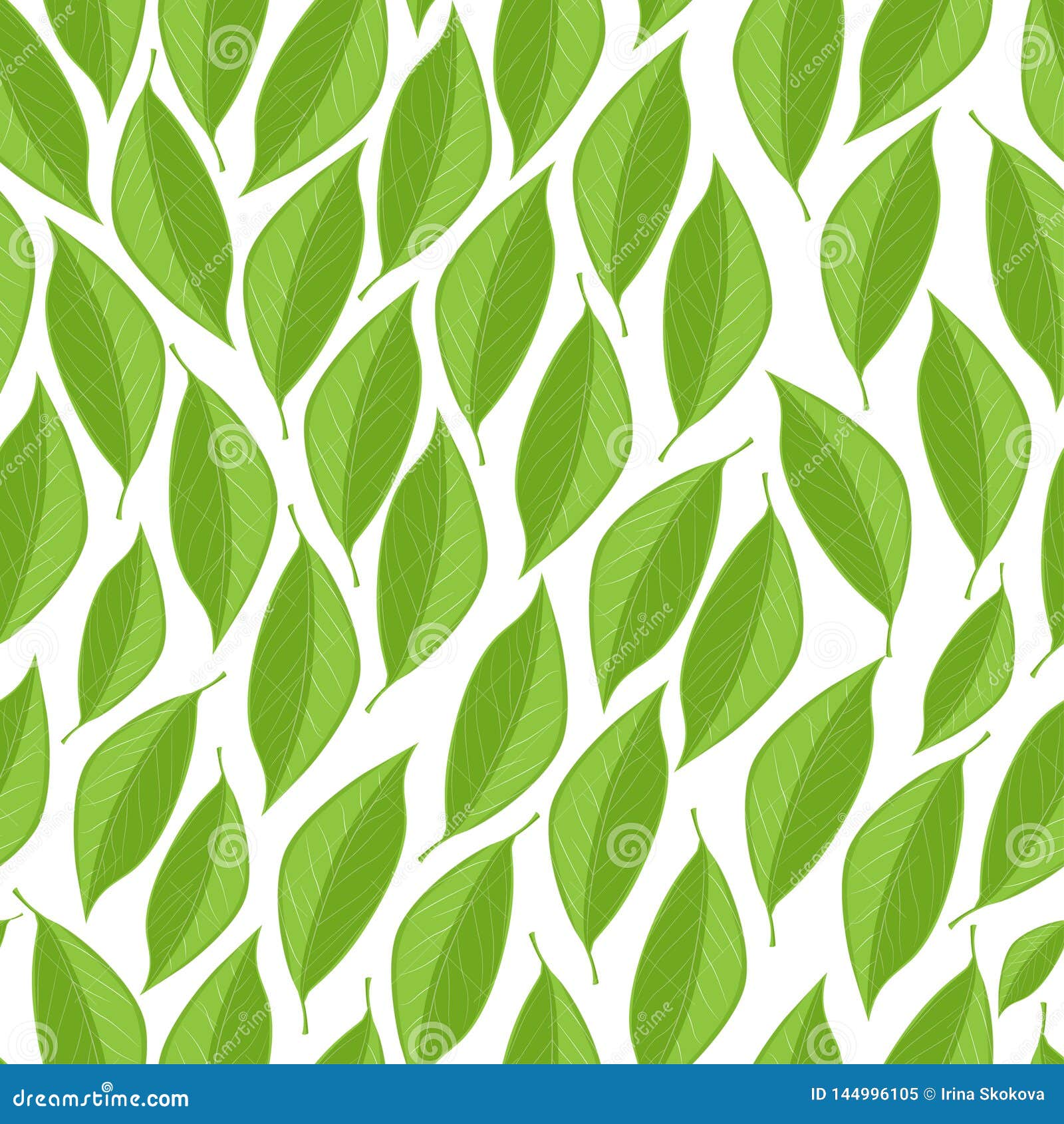 Vector Seamless Texture with Green Leaves on a White Background Stock ...