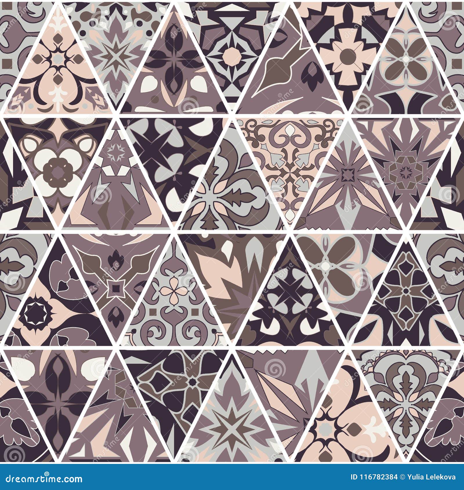 Vector Seamless Texture. Mosaic Patchwork Ornament with Triangle Elements Stock Vector ...