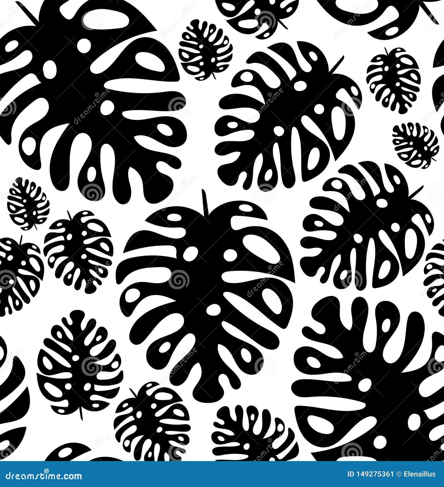 Vector Seamless Pattern, Texture Black Tropical Leaves Exotic Trendy ...