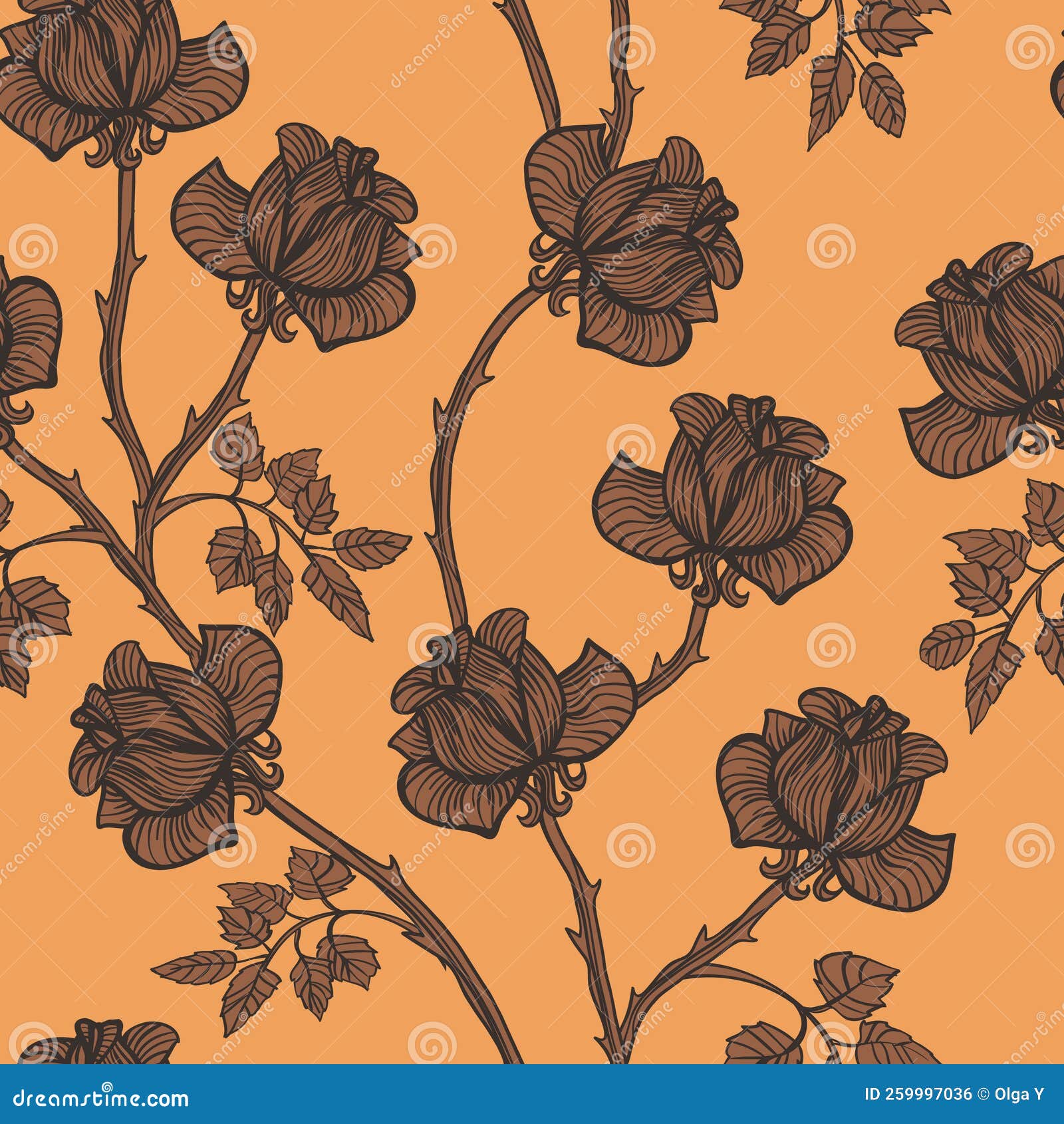 Vector Seamless Texture with Roses Stock Illustration - Illustration of ...