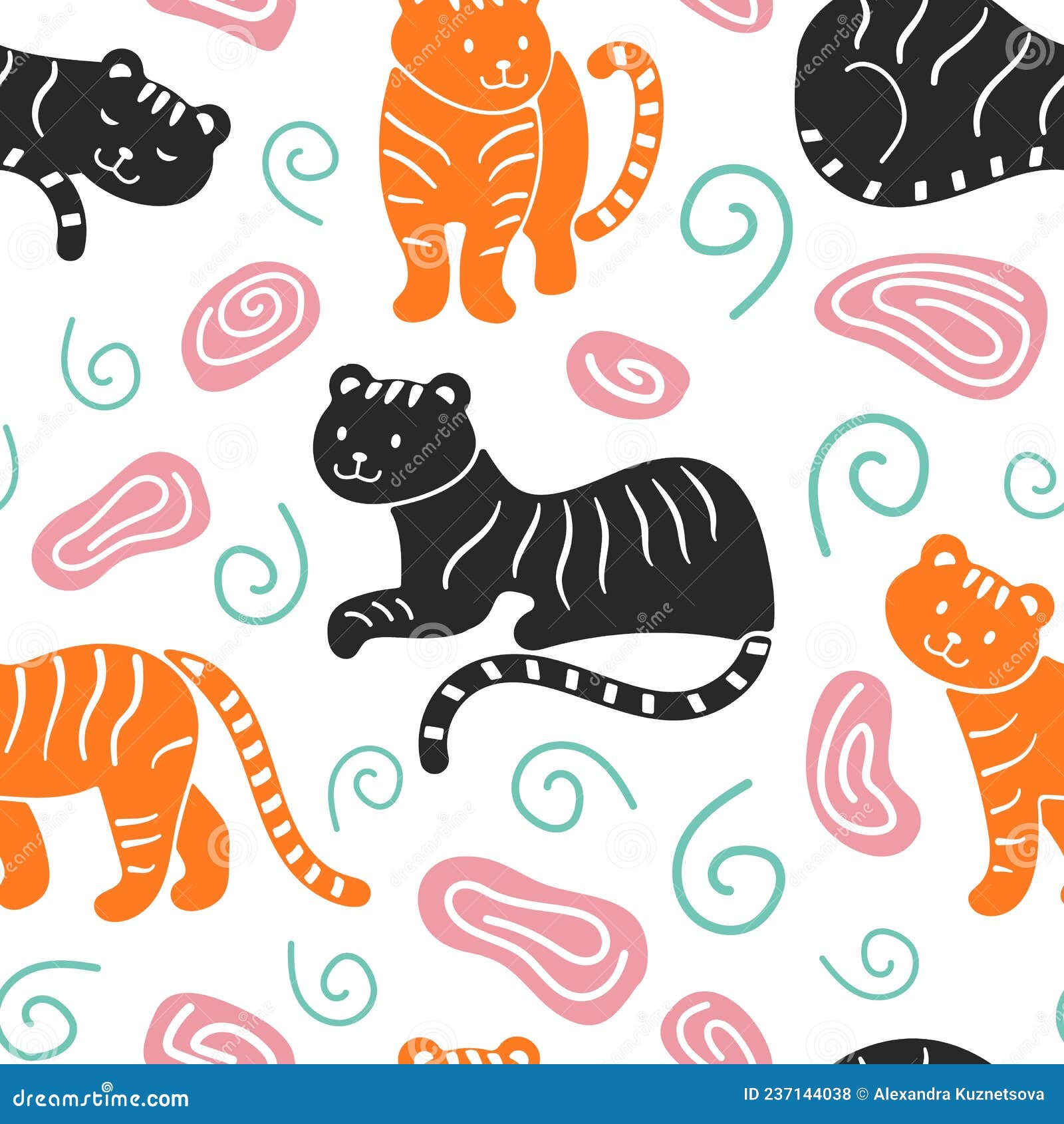Vector Seamless Tiger Repetative Pattern Template with Flowers. Stock ...