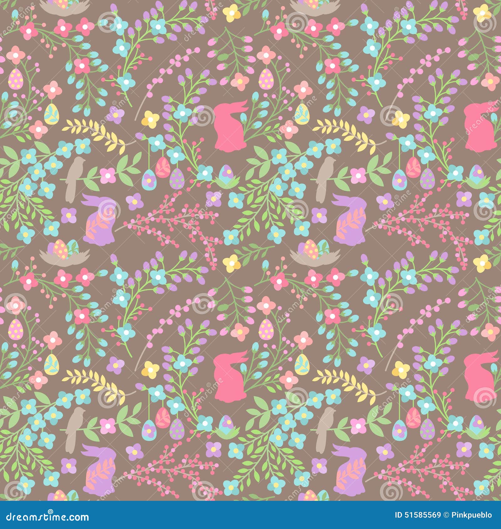 Vector Seamless Tileable Easter Background Pattern with Flowers Stock ...