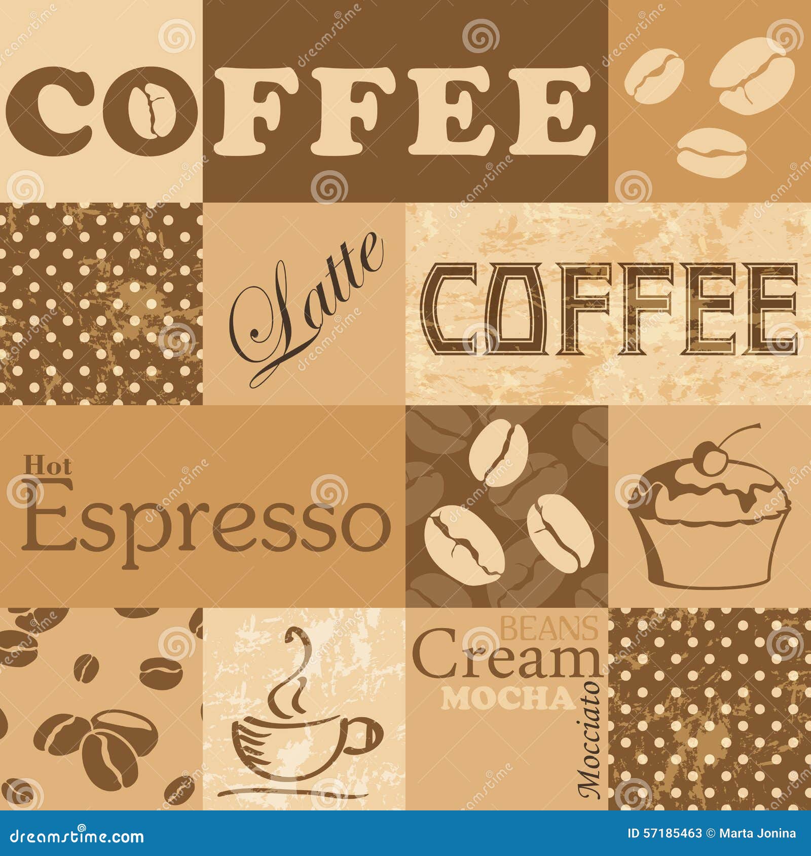 Vector Seamless Tiling Patterns - Coffee Stock Vector - Illustration of ...