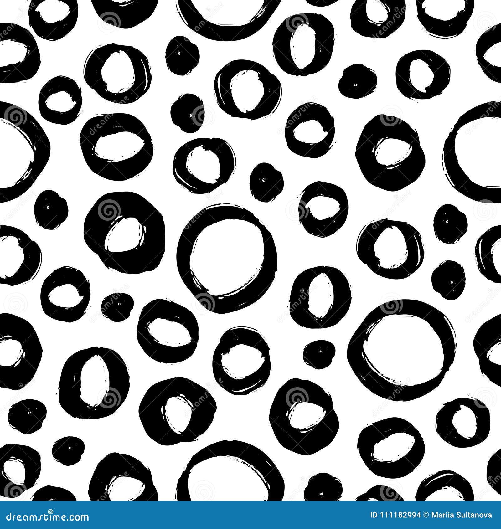 Vector Seamless Trendy Modern Brush Spot and Circle Pattern. Stock ...