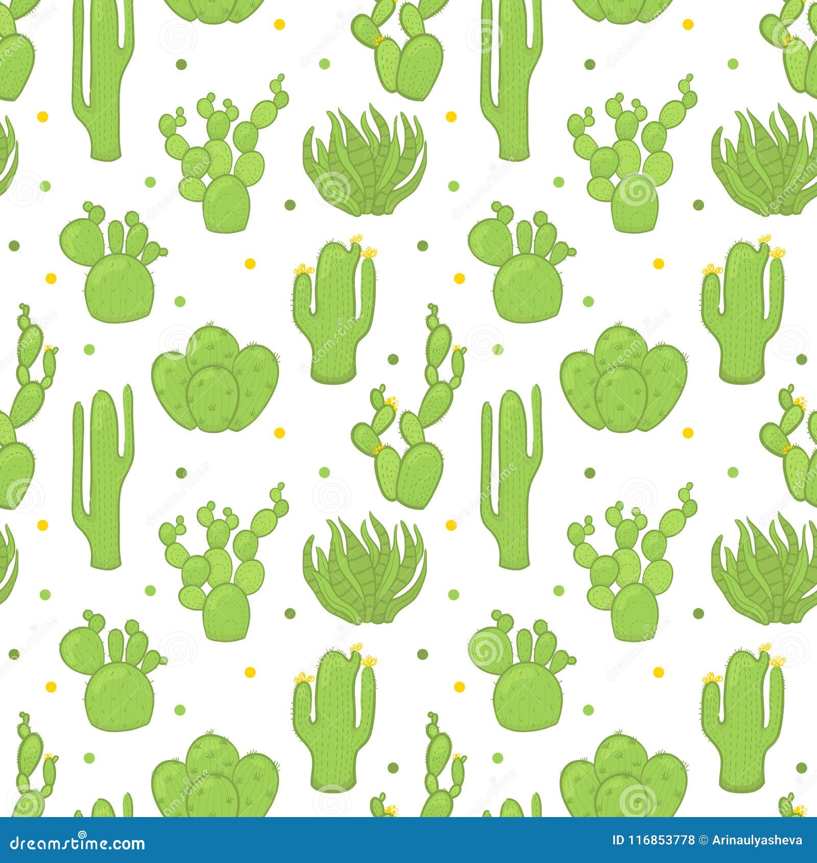 Vector Seamless Trendy Pattern with Different Cactuses. on a White Background Stock Illustration ...