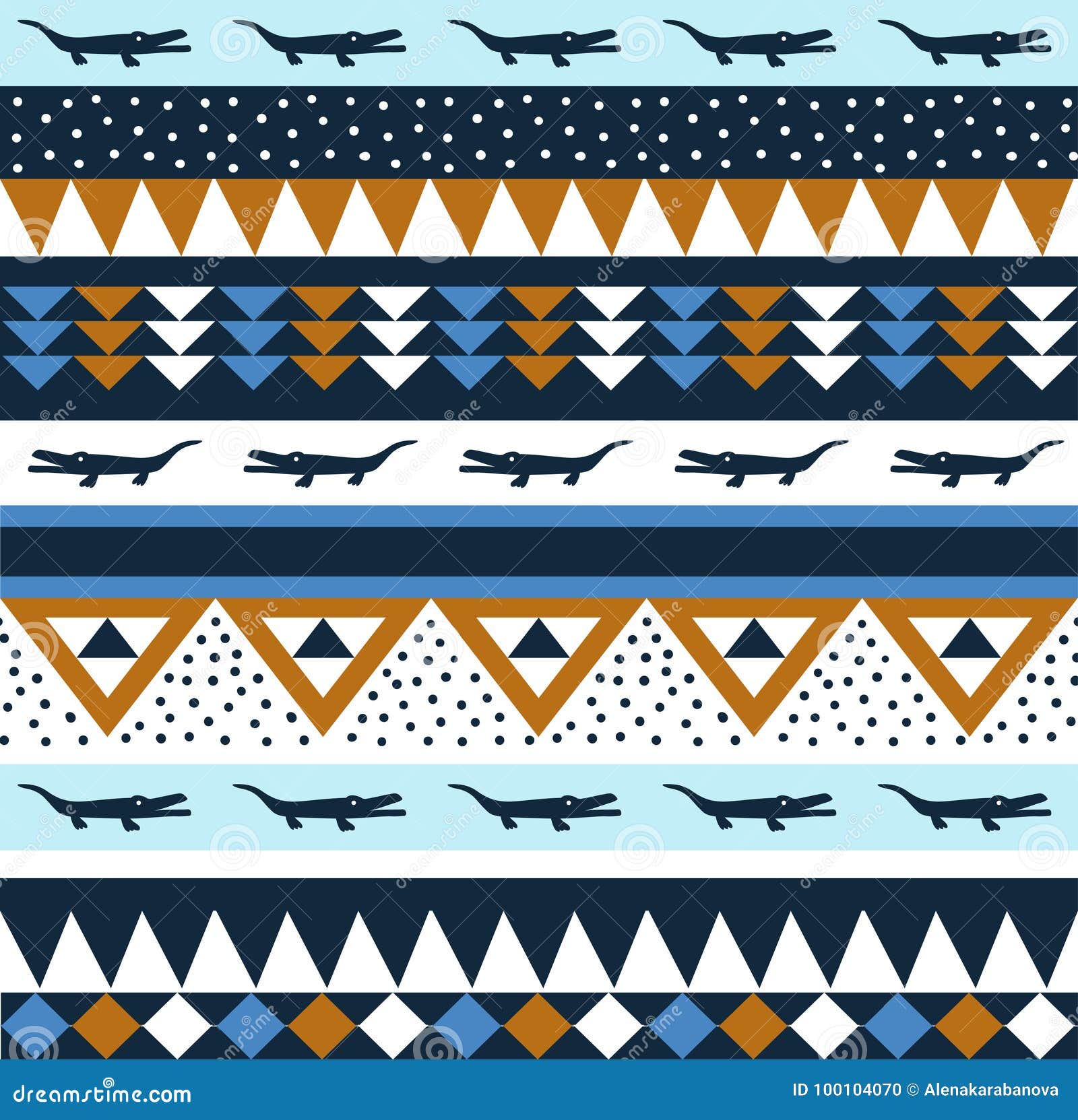 Vector Seamless Tribal Pattern with Geometry and Crocodiles. Stock ...