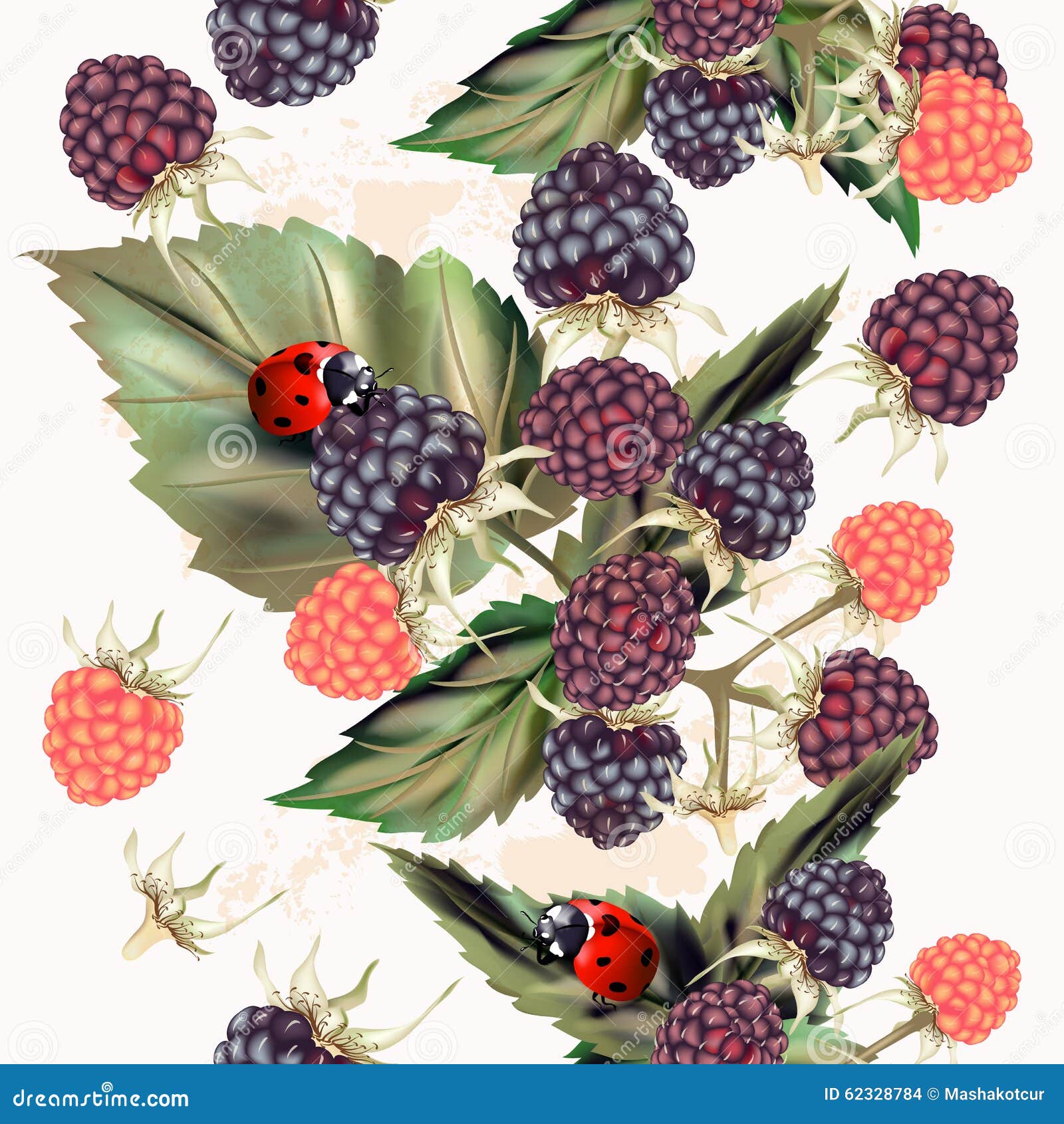 Vector Seamless Vector Pattern with Raspberry for Design Stock Vector ...