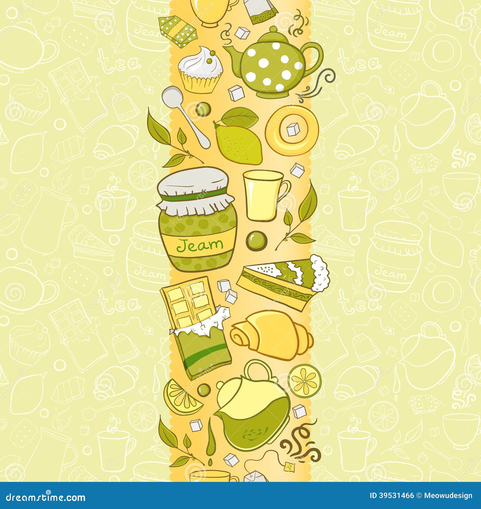 Vector Seamless Vertical Border with Tea Elements Stock Vector ...