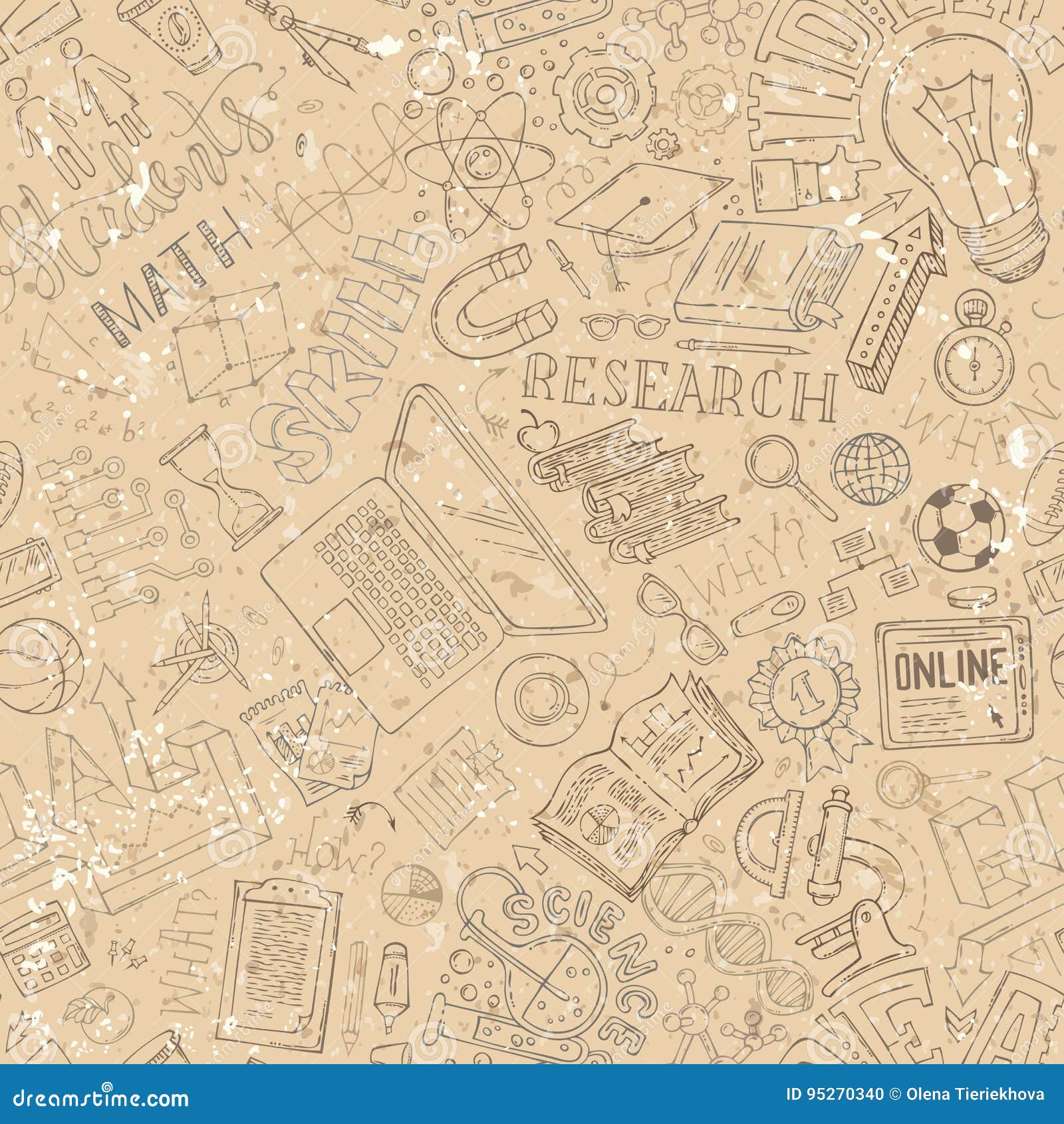 Vector Seamless Vintage Education Pattern. Stock Vector - Illustration ...