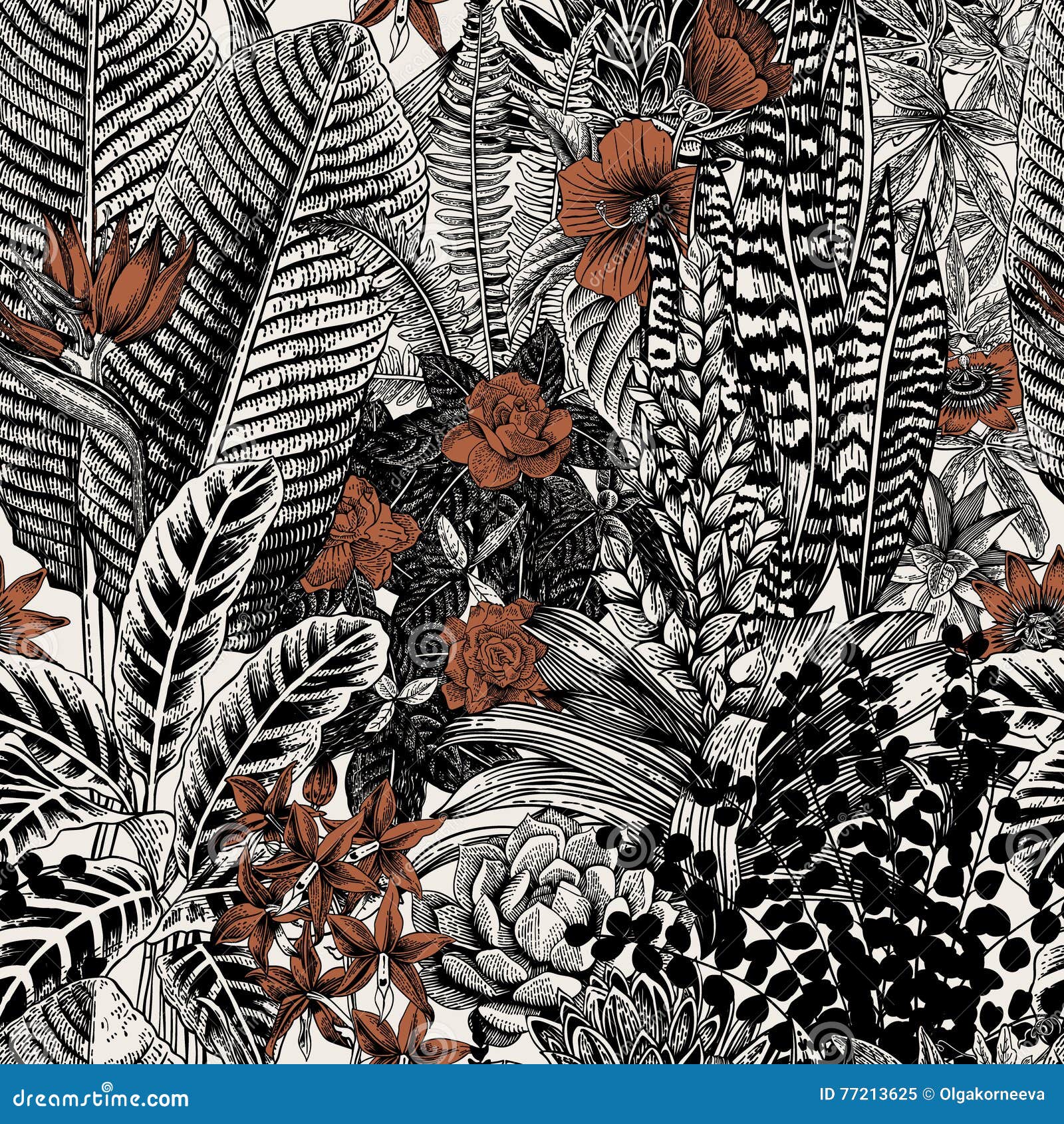 Exotic Flowers Seamless Pattern Carnivorous Plants Tropical Print ...