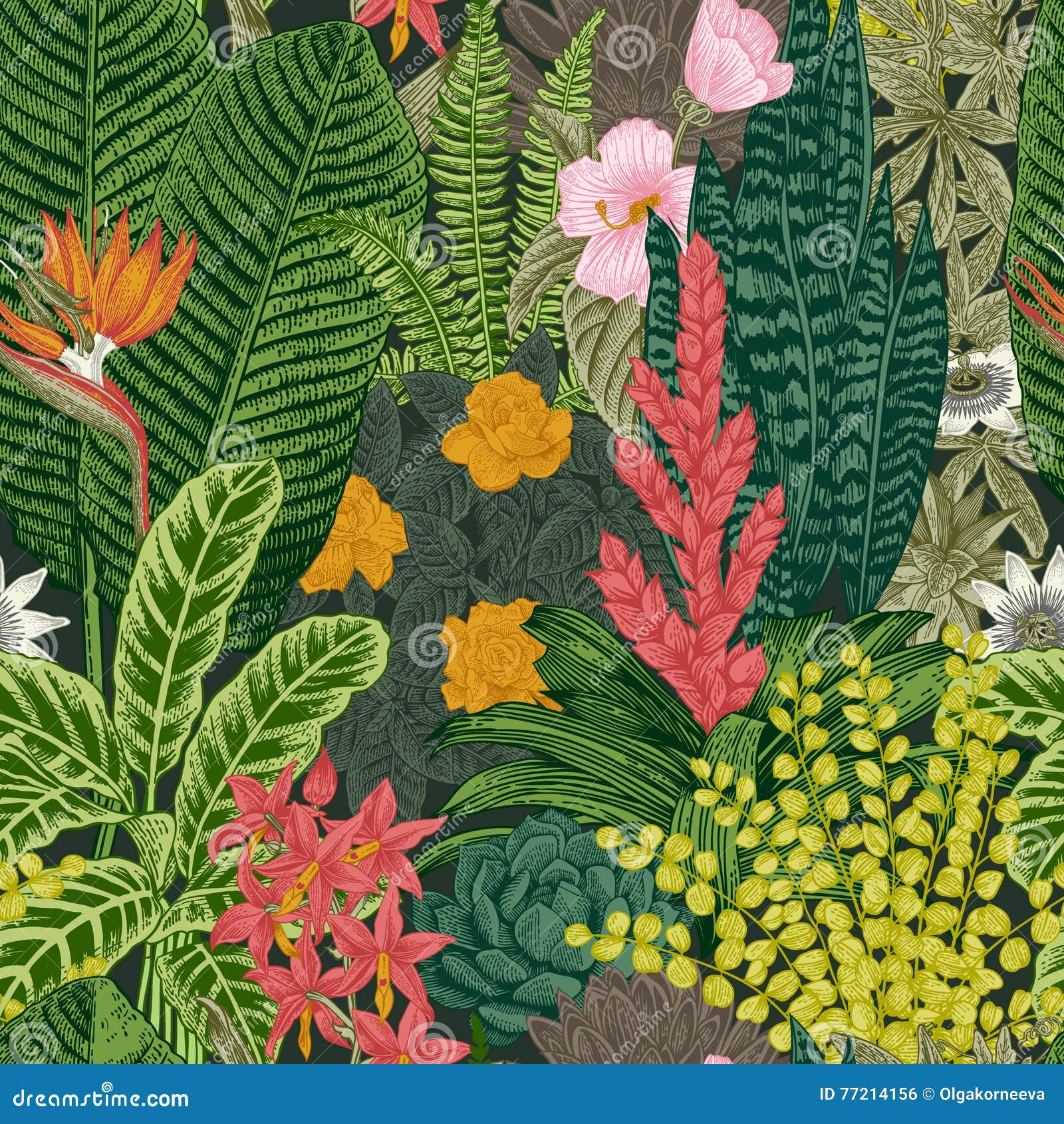 Vector Seamless Vintage Pattern. Exotic Flowers and Plants Stock Vector ...