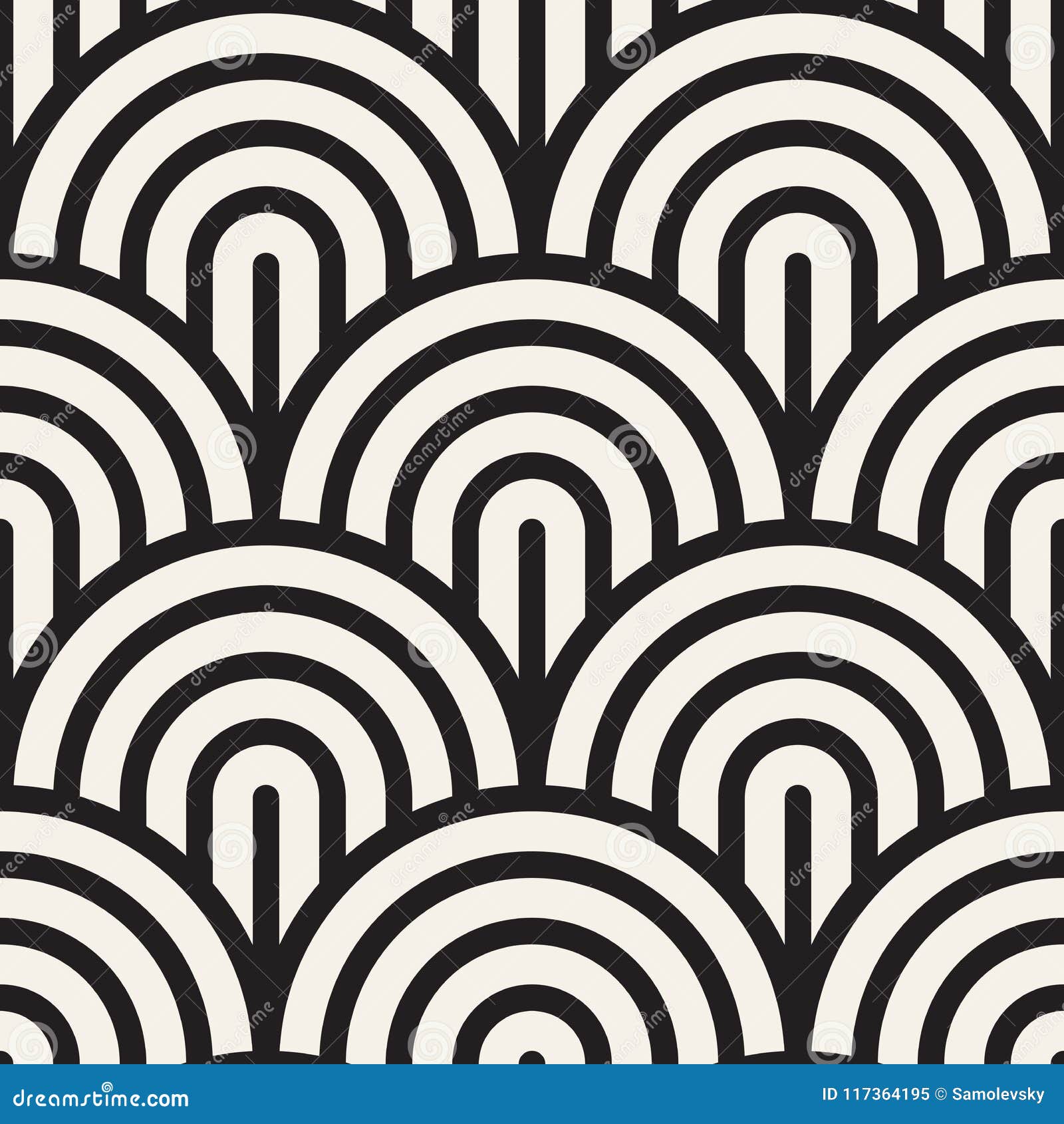 Vector Seamless Vintage Pattern of Overlapping Arcs in Art Deco Style ...