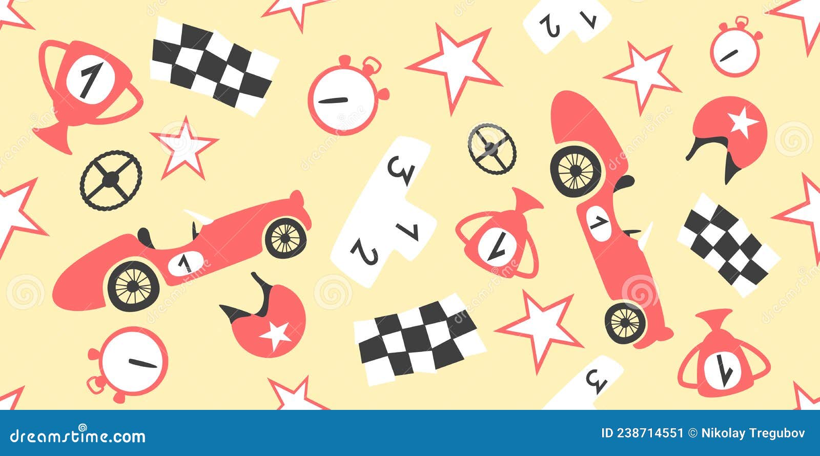 Vector Seamless Vintage Racing Cars Pattern. Retro Cars Pattern. Stock ...