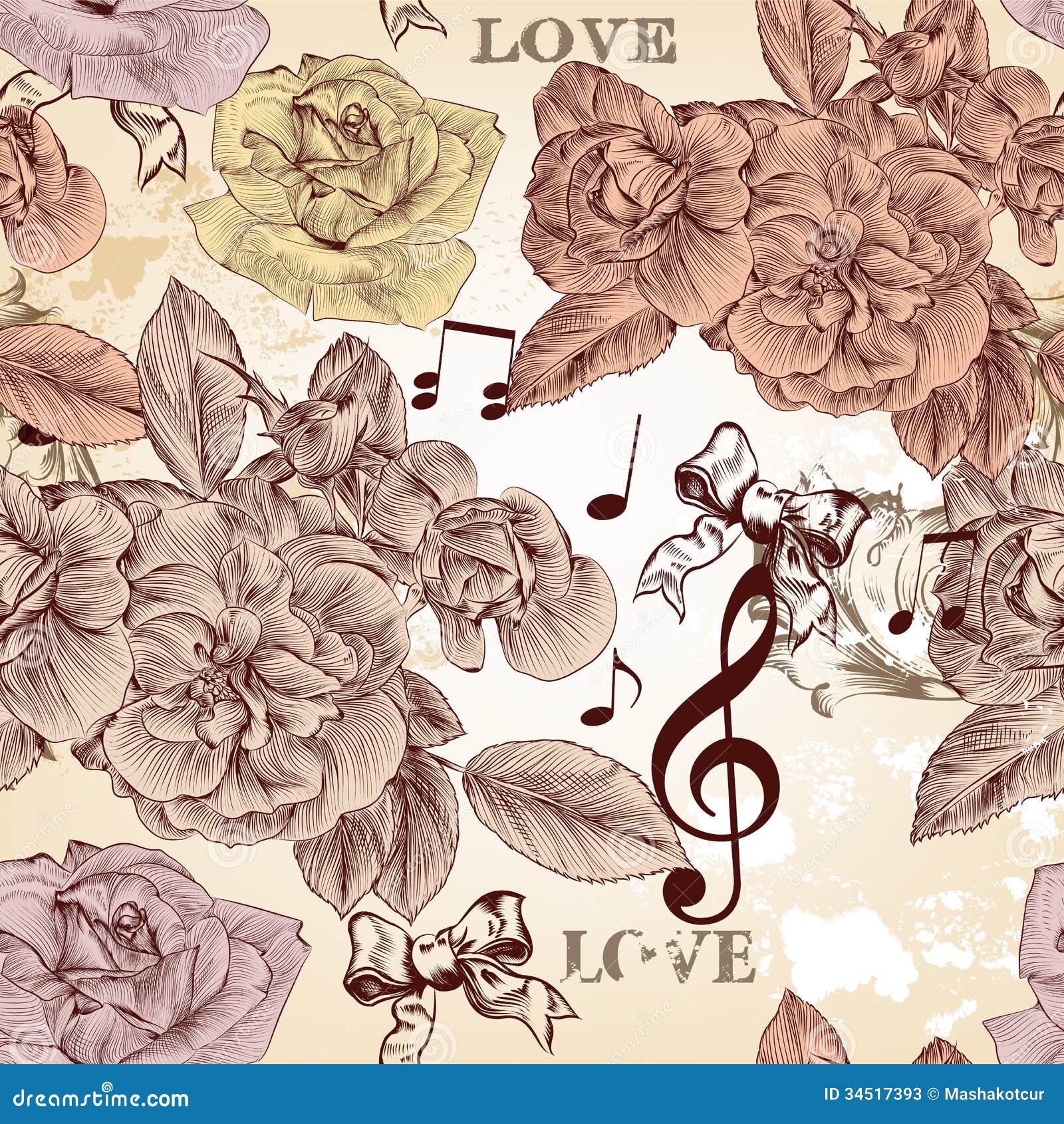 Vector Seamless Wallpaper Pattern with Roses in Vintage Style Stock ...