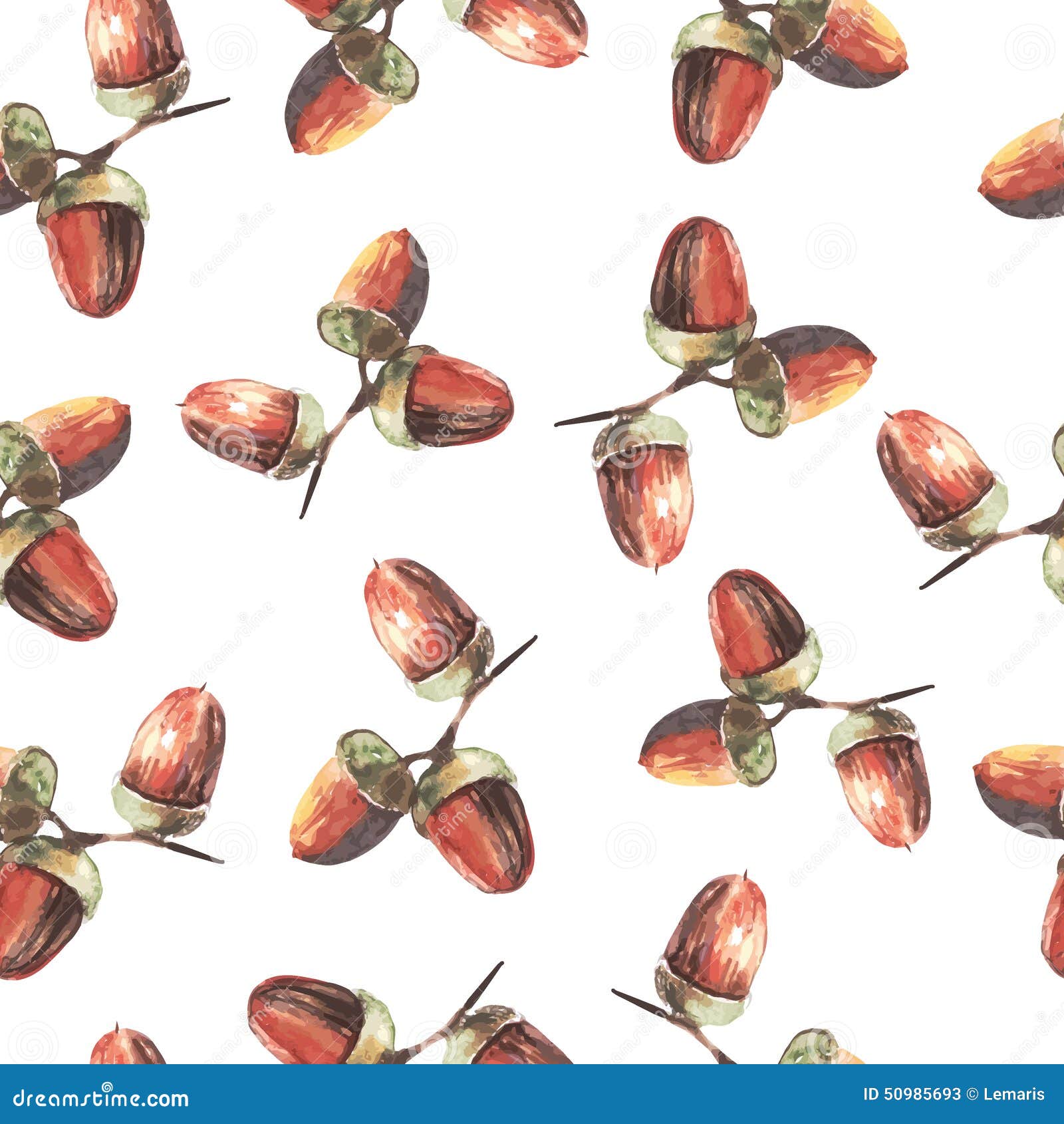 Vector Seamless Watercolor Acorn Pattern Stock Vector - Illustration of ...