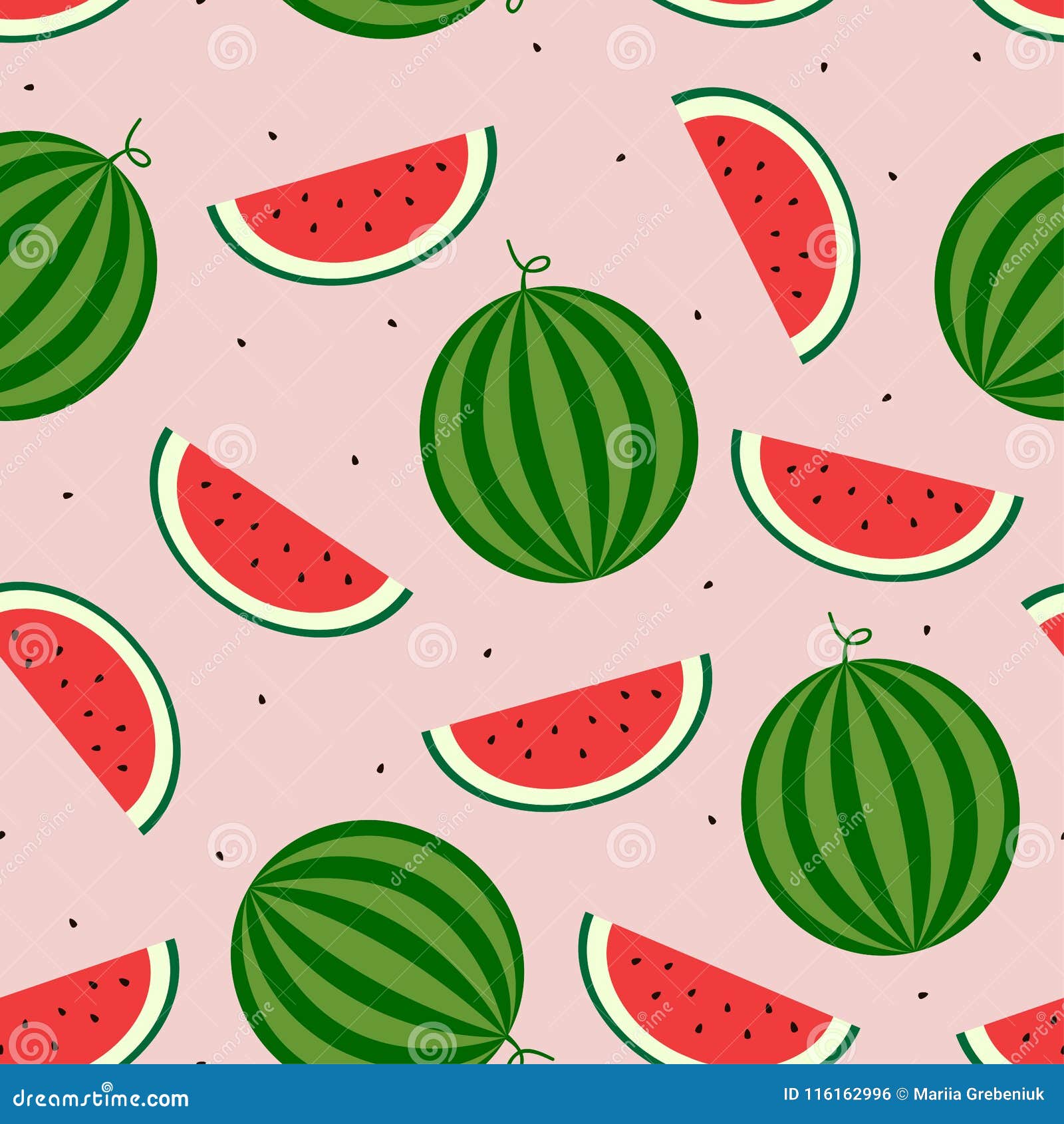 Vector Seamless Watermelon Pattern. Whole Watermelon and Juicy Slices ...