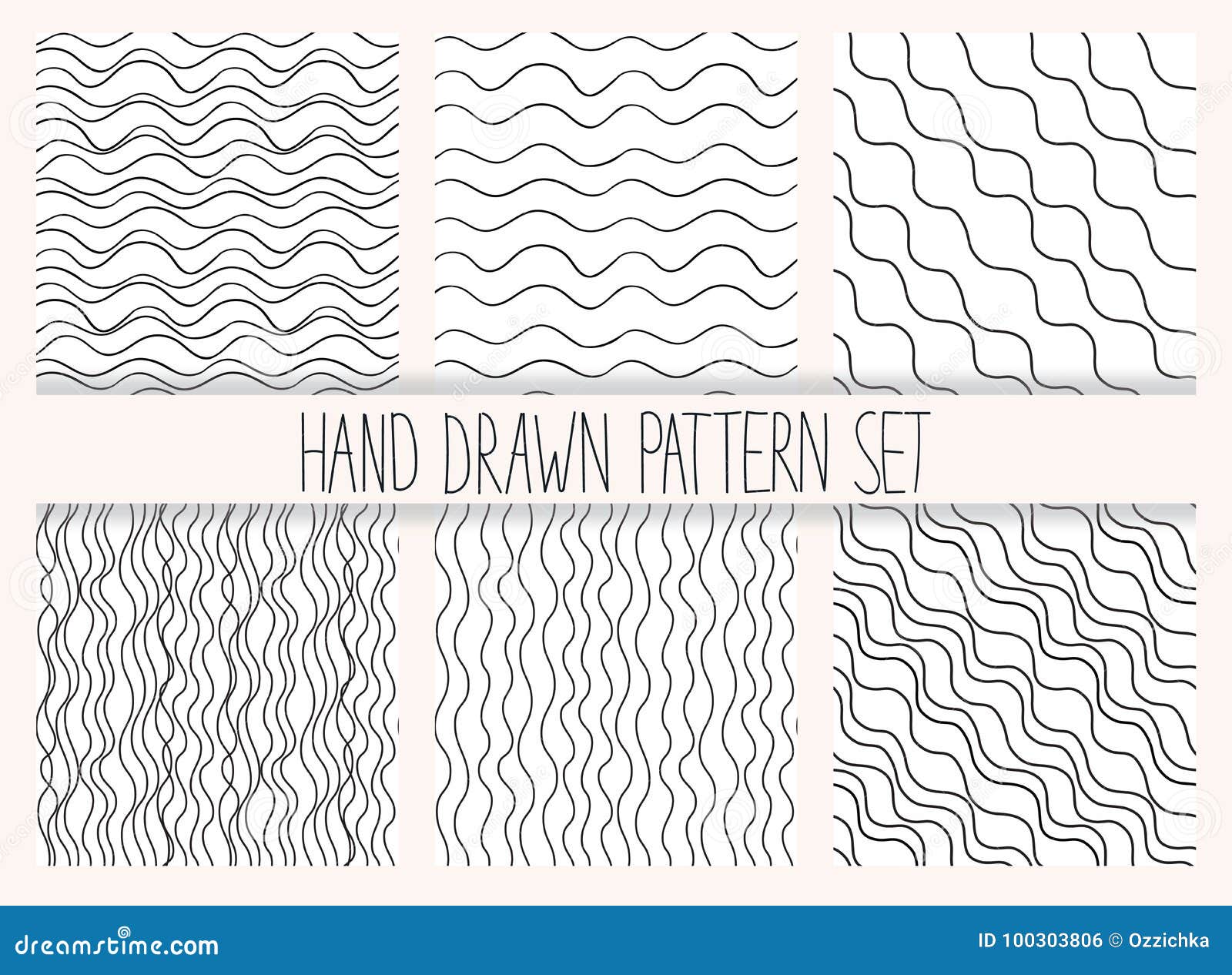 Vector Seamless Wavy Line Pattern Set. Graphic Textures. Hand Drawn ...