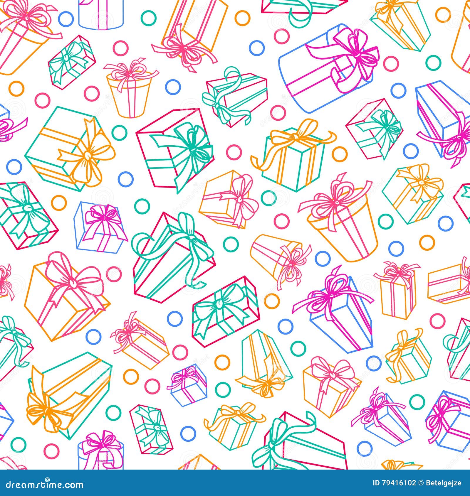 Vector Seamless White Pattern with Multicolor Outline Gift Boxes and ...