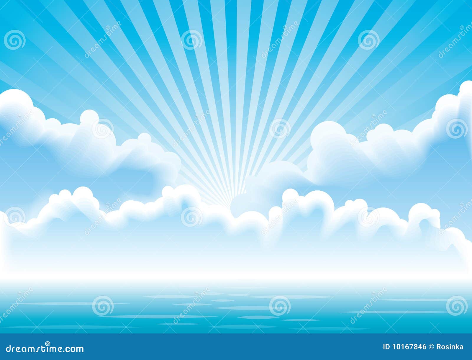Vector Seascape with Clouds and Sun Rays Stock Vector - Illustration of ...
