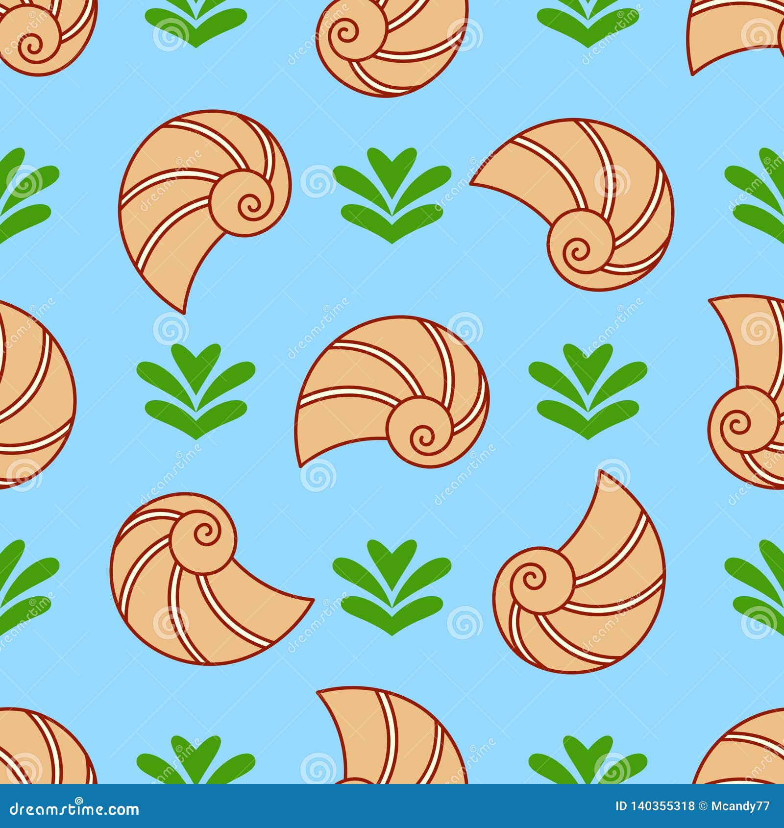Vector Seashell and Seaweed Seamless Pattern. Sea Nature Texture. Stock ...