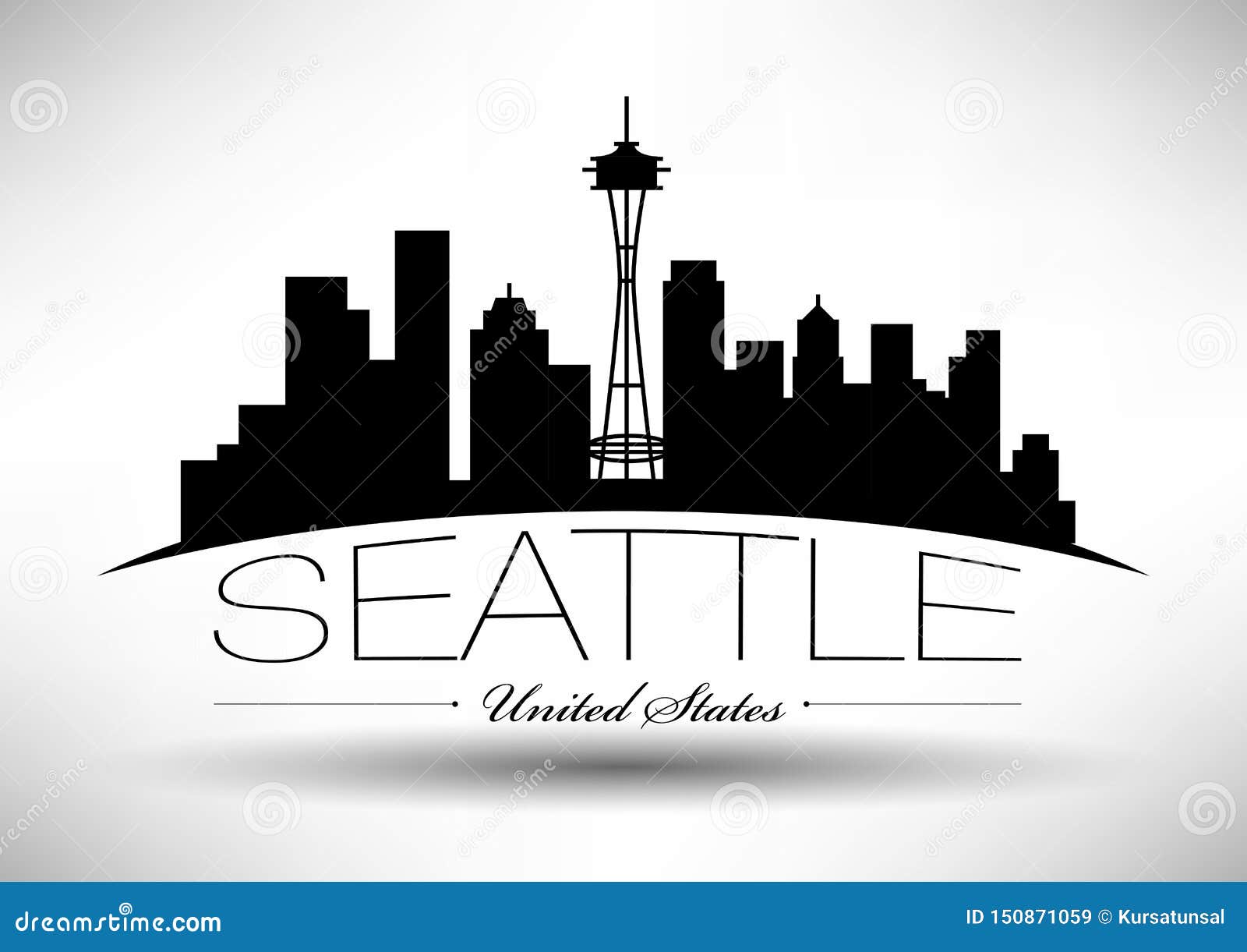 Vector Seattle Skyline Design Editorial Stock Image - Illustration of ...