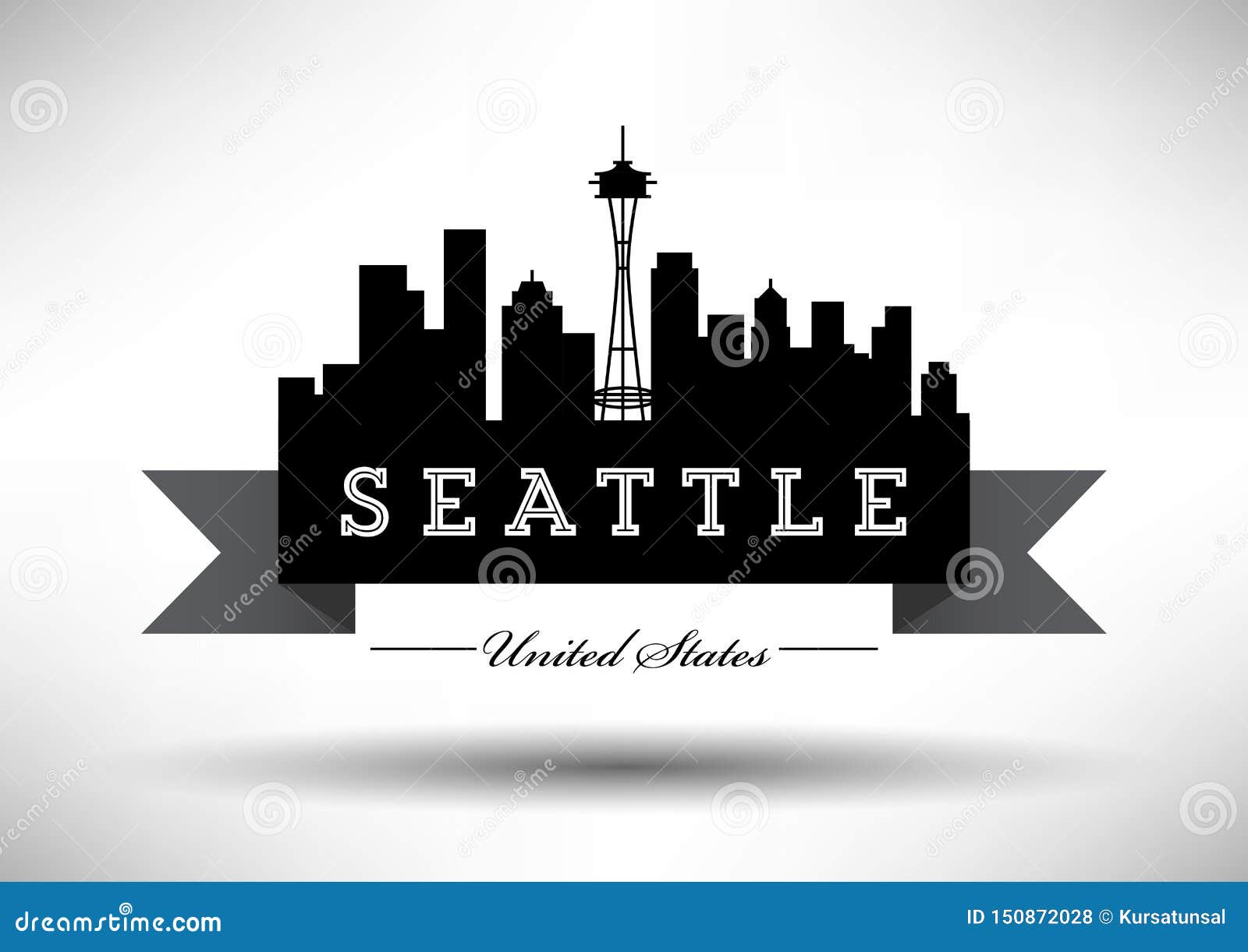 Vector Seattle Skyline Design Editorial Stock Photo - Illustration of ...