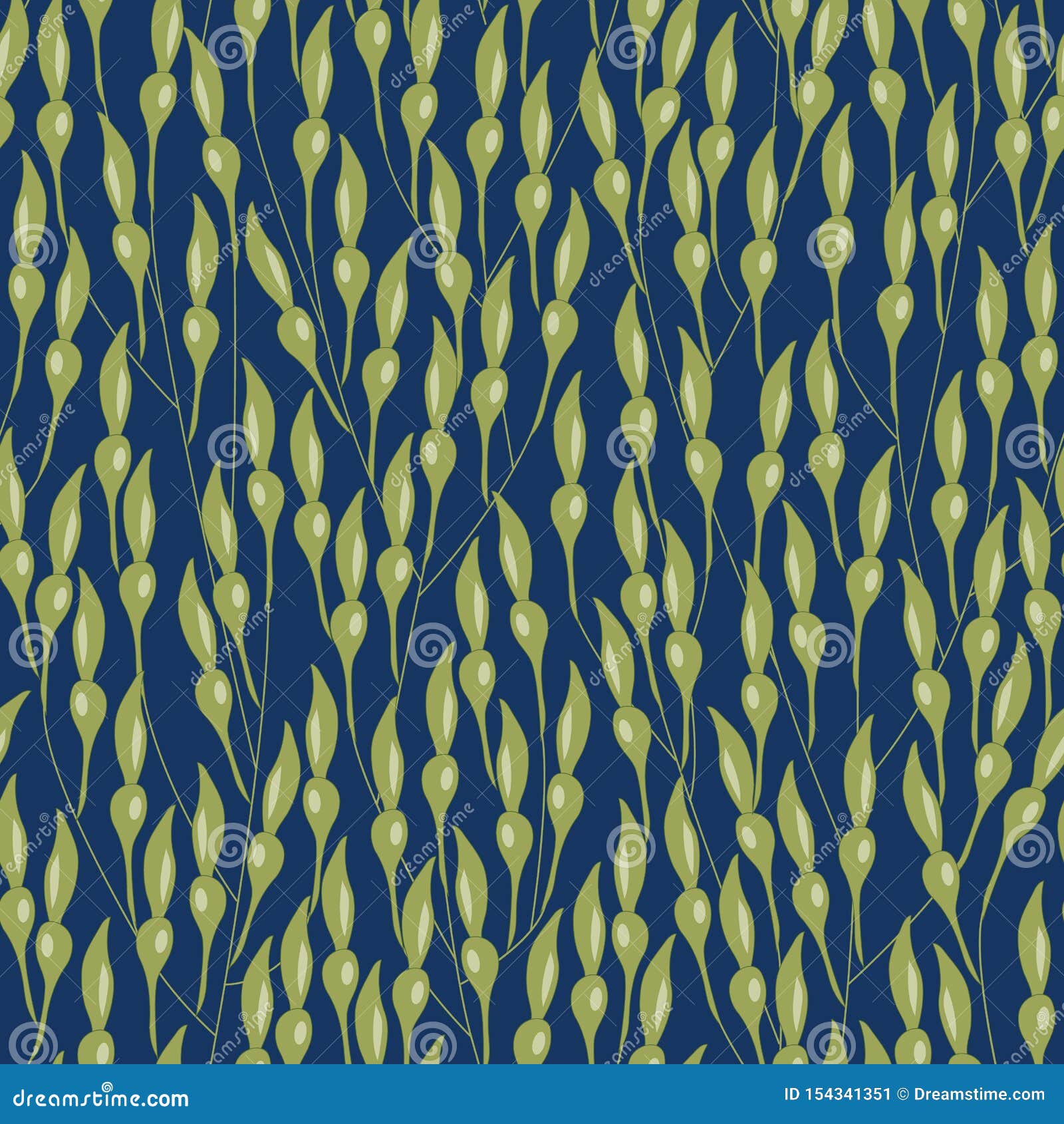 Vector Seaweed Blue Green Seamless Repeat Pattern Stock Vector ...