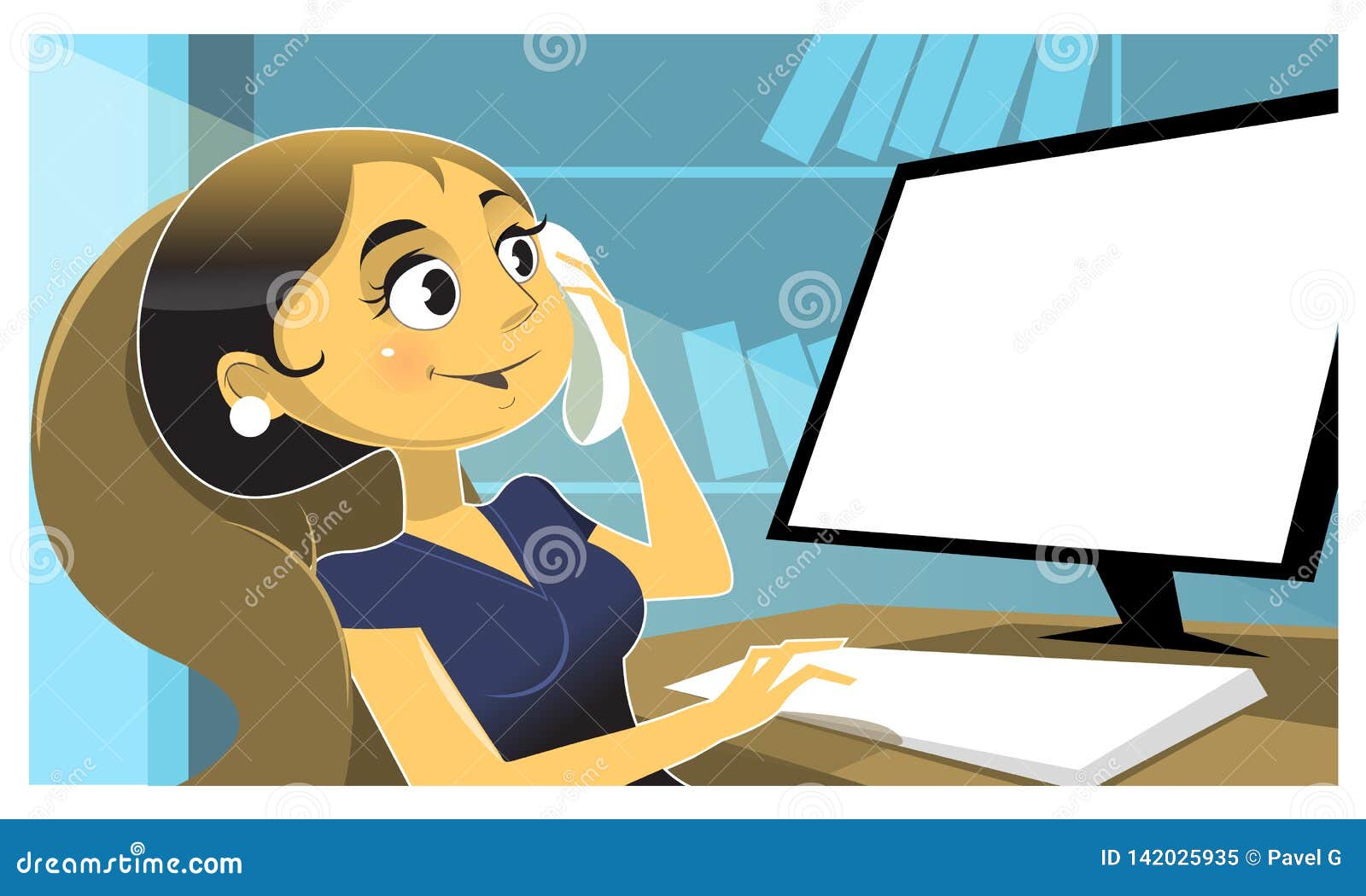Vector Secretary Workplace Flat Illustration Talking by Phone Stock ...
