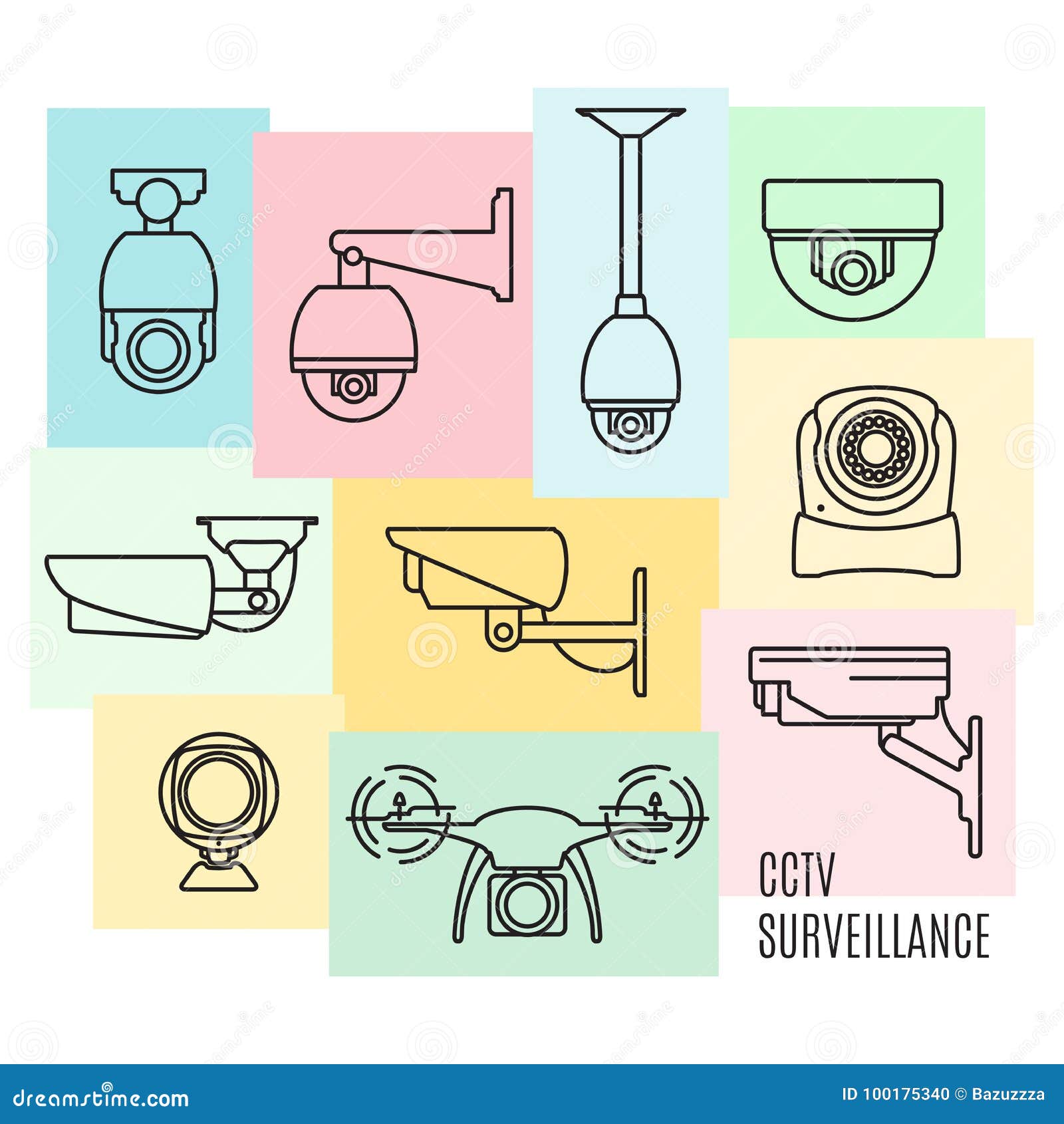 Vector Security Camera Line Icon Set, Flat Design Stock Vector ... Vector Security Camera Line Icon Set, Flat Design Stock Vector ...