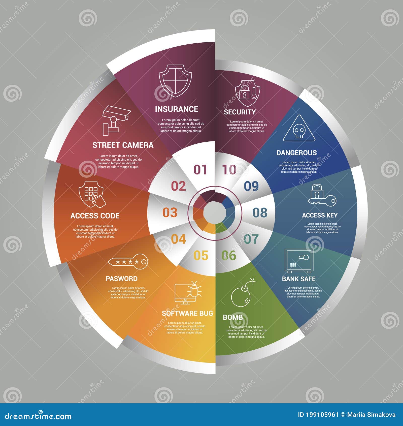 Infographic Security Template. Icons in Different Colors. Include ...