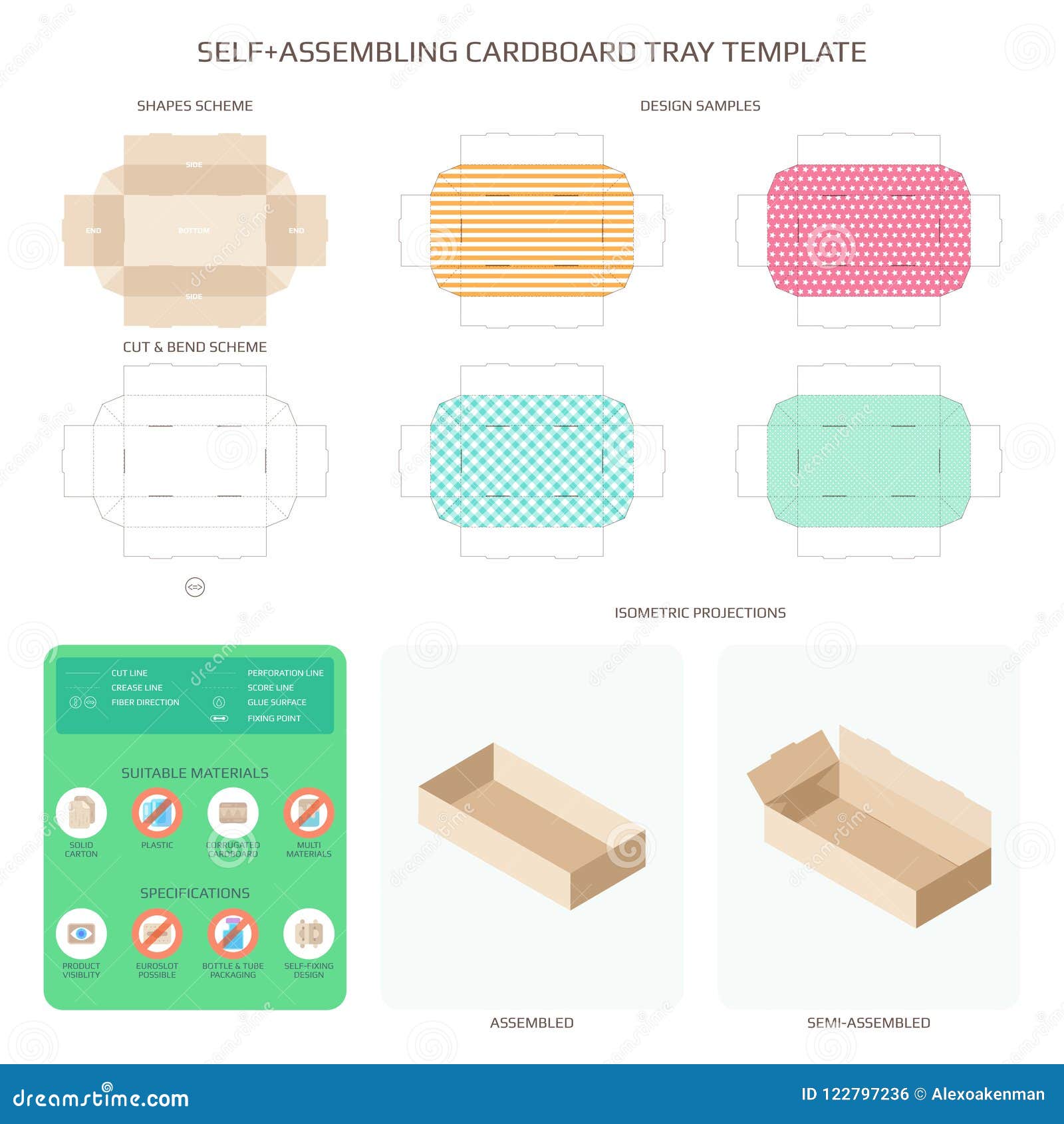 Vector Self Assembling Cardboard Box With Corner Locks Templates Set ...
