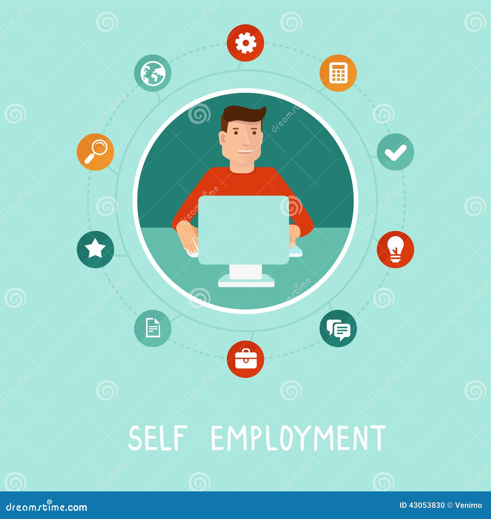 Vector Self Employed Man in Flat Style Stock Vector - Illustration of ...
