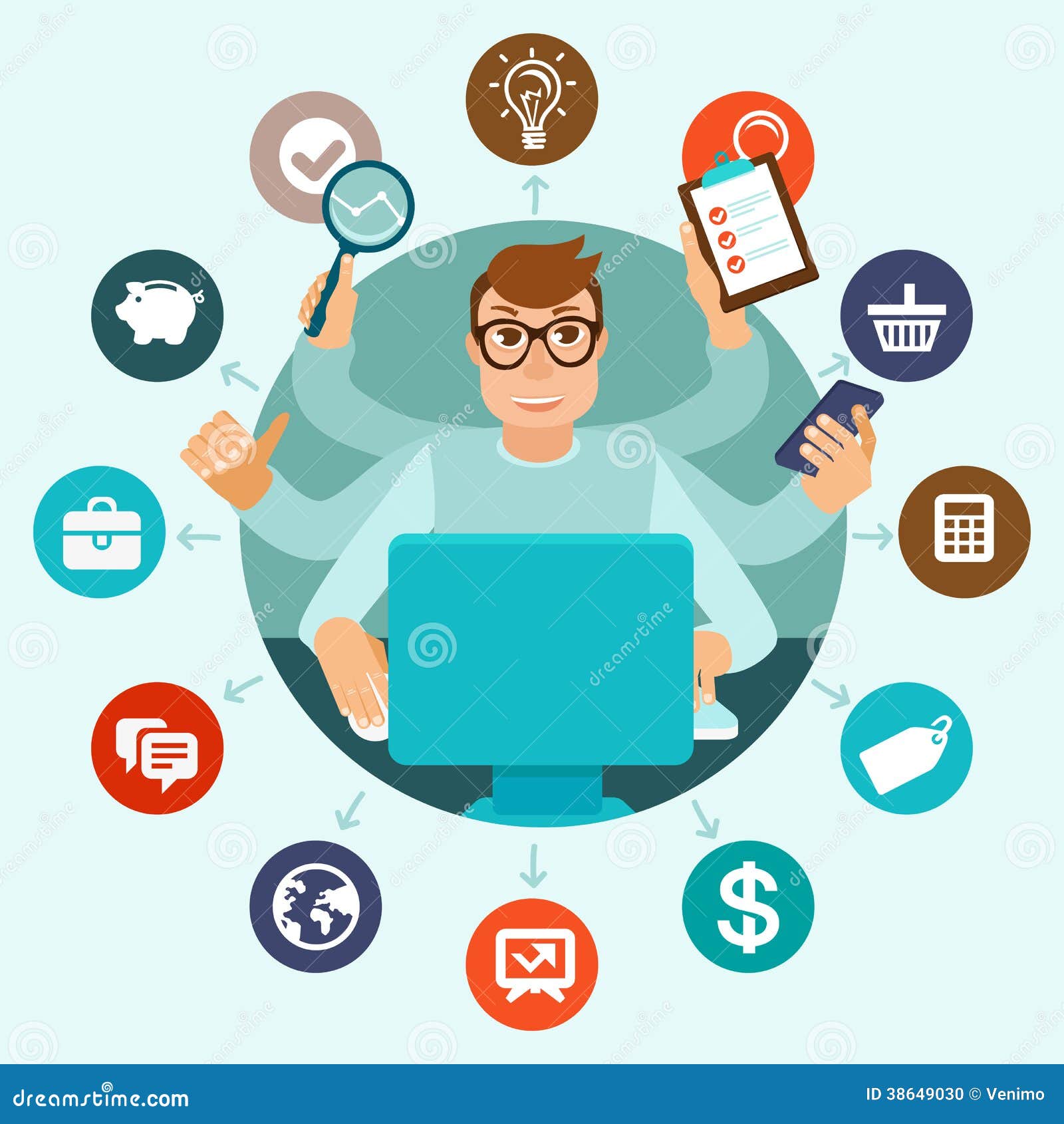 Vector Self Employment Concept in Flat Style Stock Vector ...