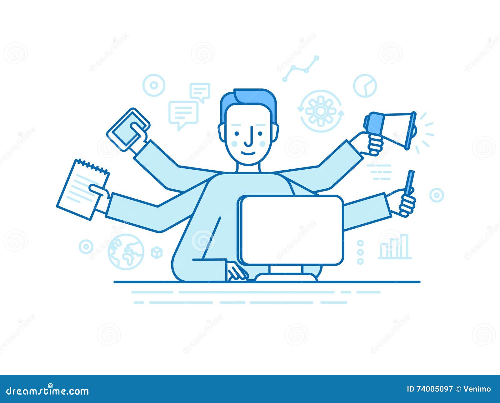 Vector Self Employment Concept in Trendy Flat Linear Style ...