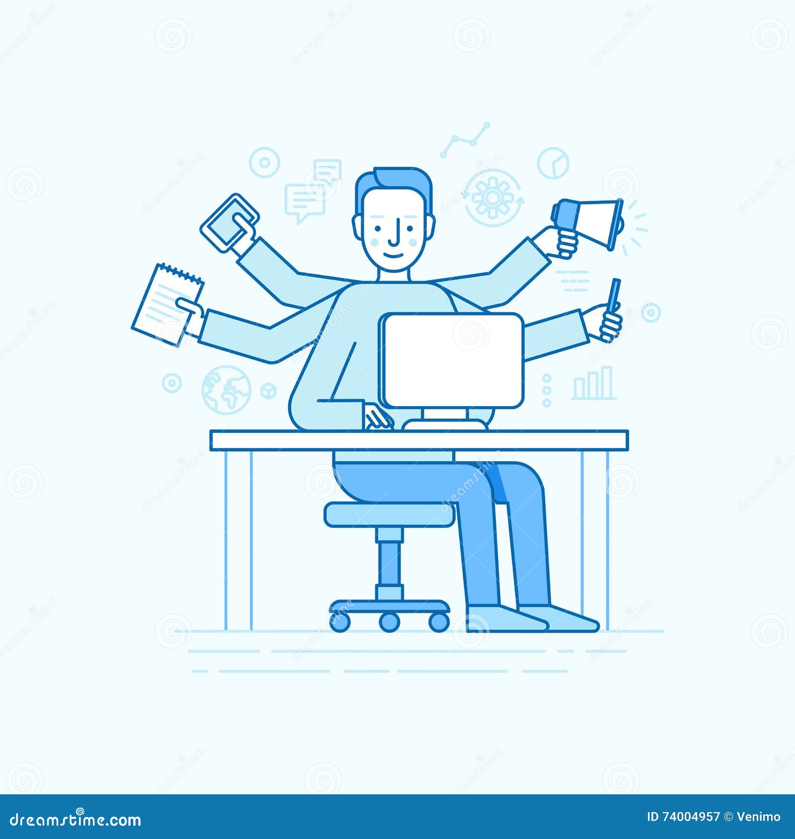 Vector Self Employment Concept in Trendy Flat Linear Style Stock Vector ...