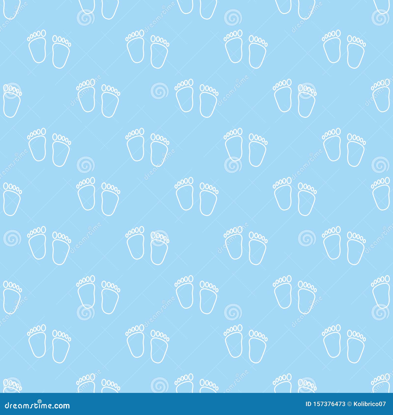 Vector Semaless Pattern of Baby White Outline Footprints on Blue Stock ...